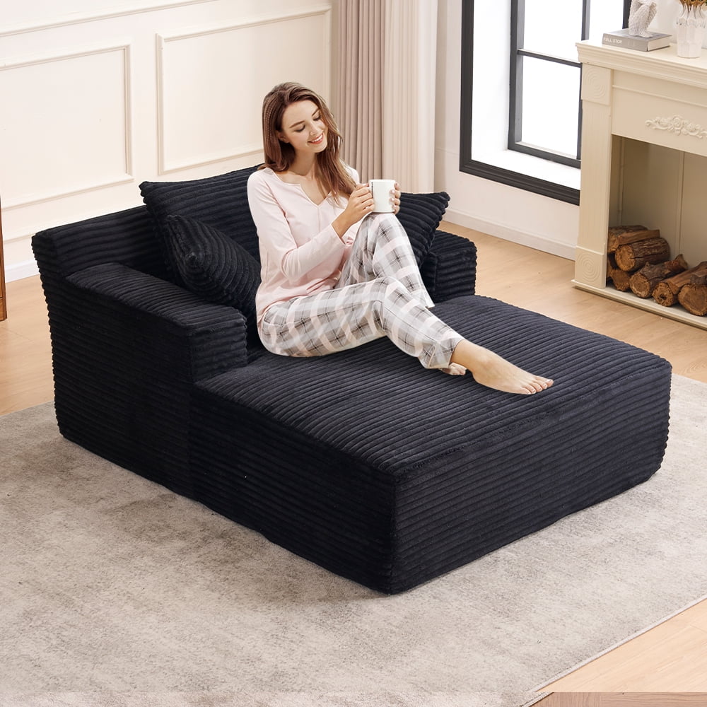 Oversized Chaise Longue Chair Indoor, Modern Upholstered Corduroy Deep ...