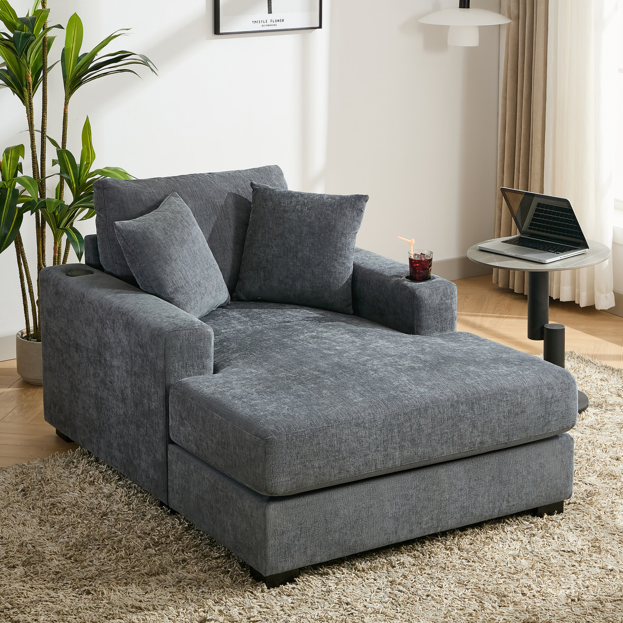 Oversized Chaise Lounge Chair, 43.5" W Chenille Fabric Modern ...