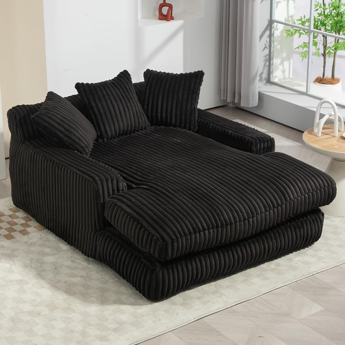 Oversized Chaise Lounge Chair, Corduroy Loveseat Floor Sofa,Comfy Short ...