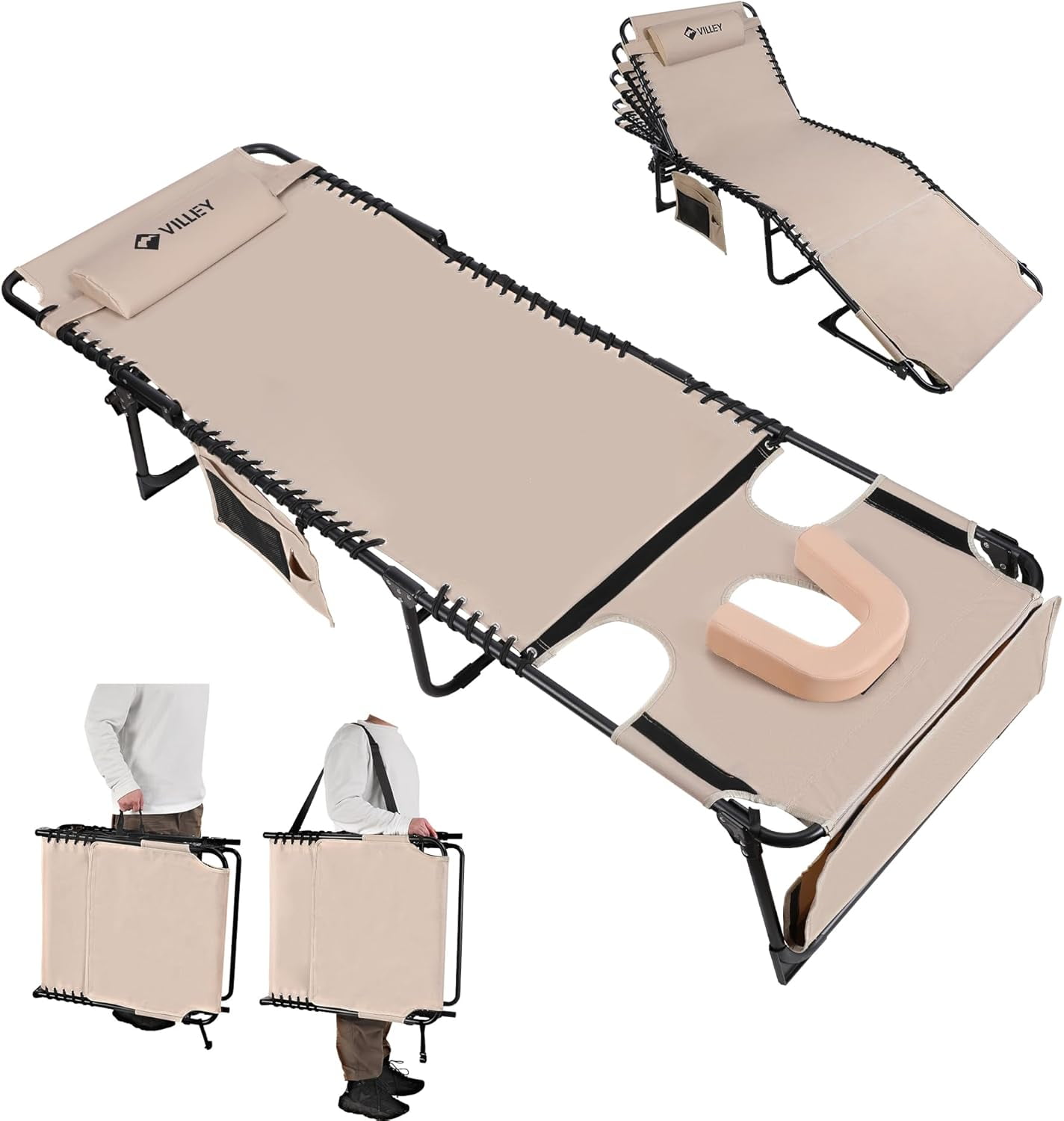 Oversized Chaise Lounge Chair with Face Hole, Portable Tanning Chair ...