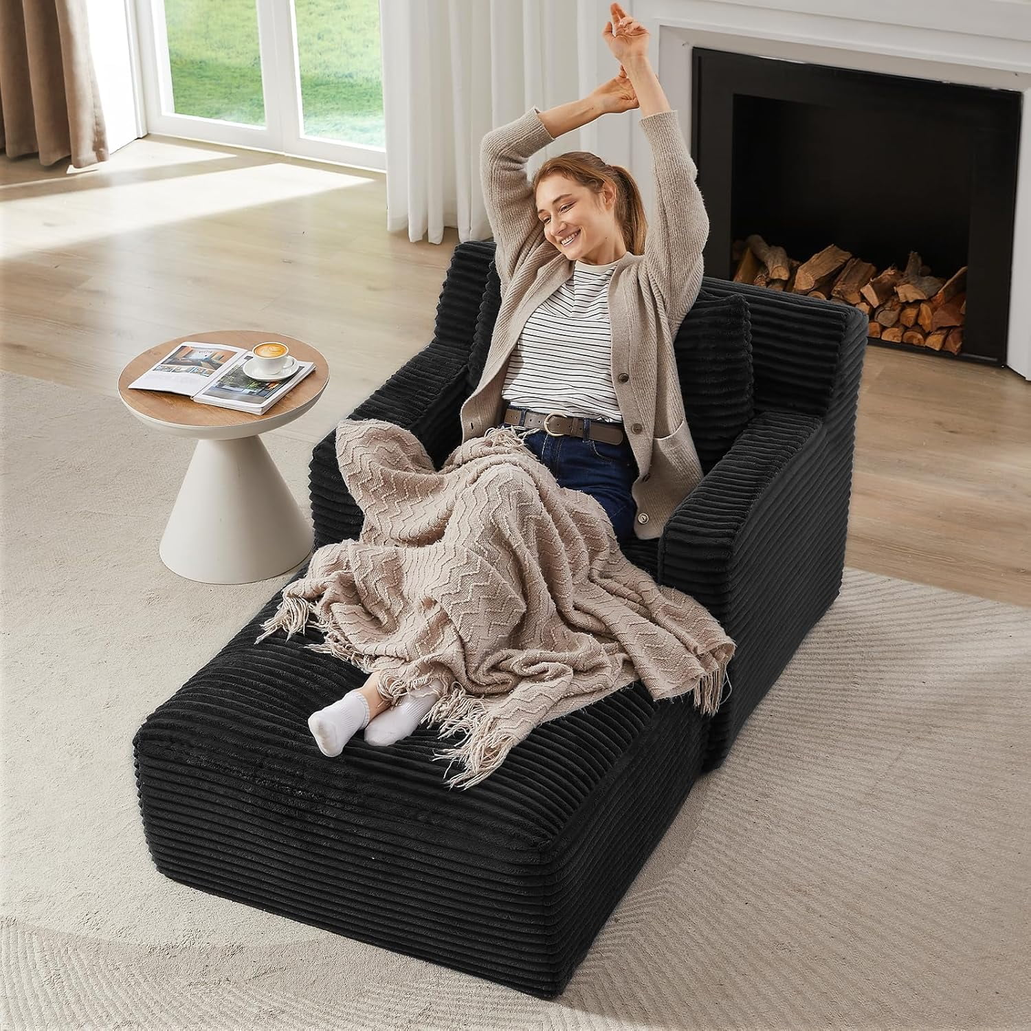 Oversized Chaise Lounge Chair Indoor,40" W Upholstered Corduroy Couch ...