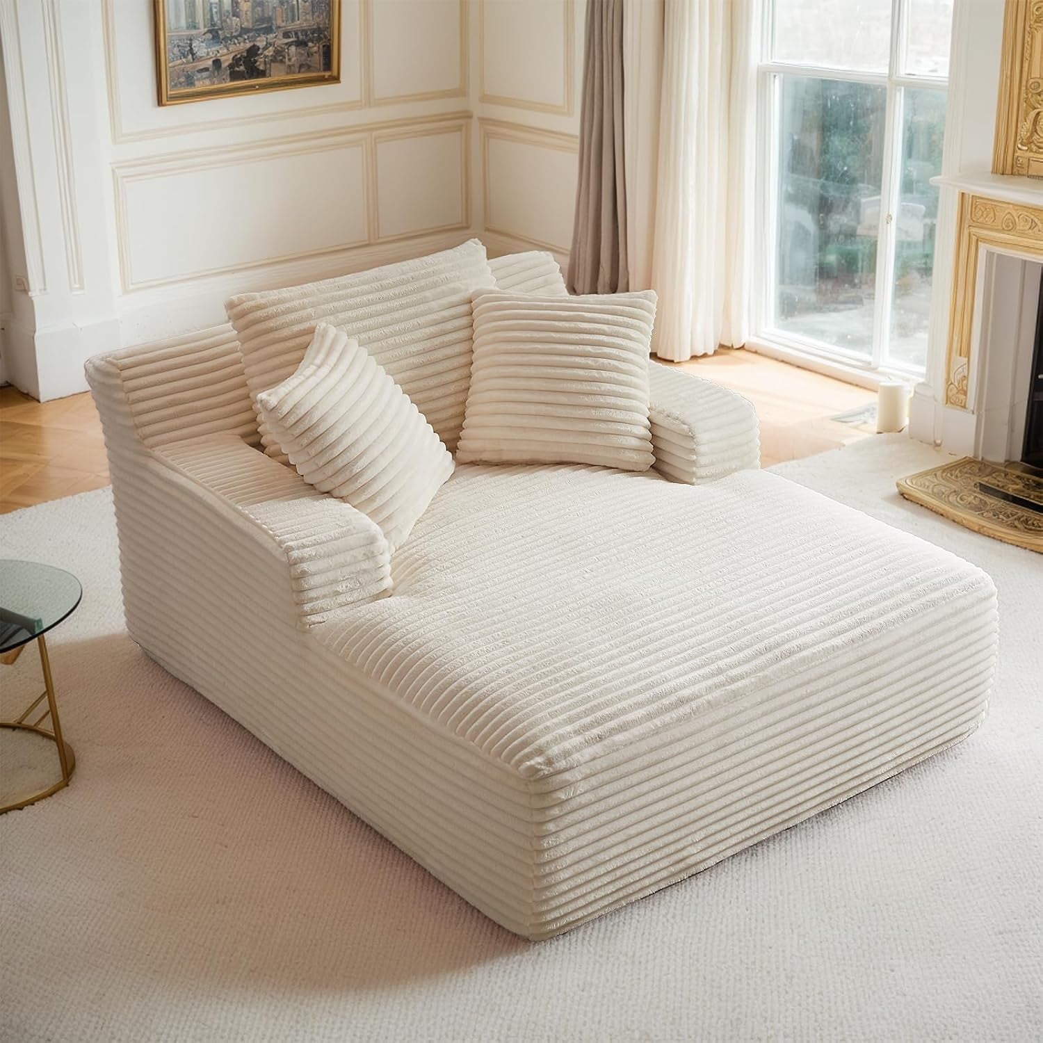 Oversized Chaise Lounge Chair Indoor Corduroy Sofa Bed with Throw ...