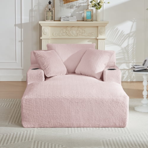 Oversized Chaise Lounge Chair, No Assembly Required Faux Fur Sleeper ...