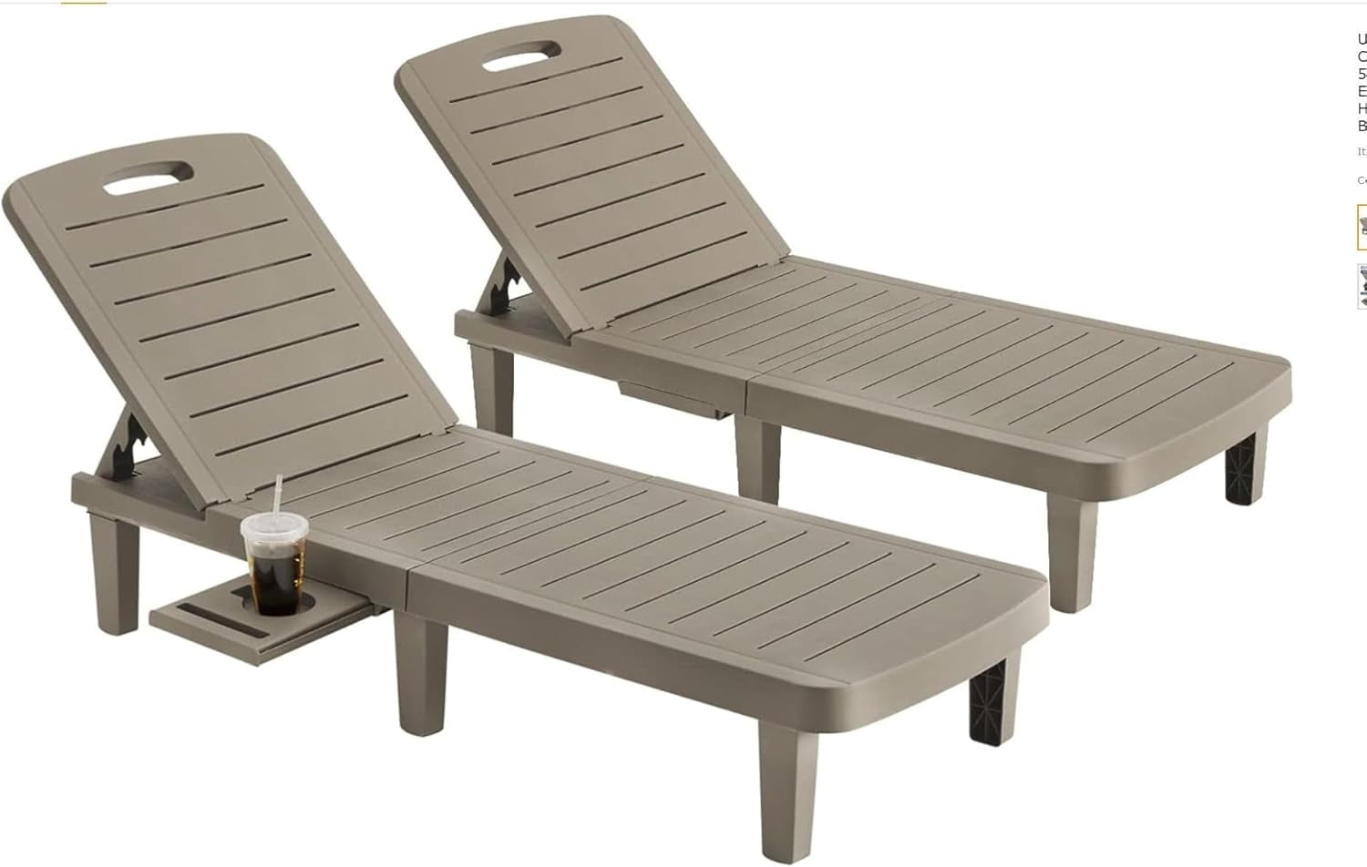 Oversized Chaise Lounge Chair Outdoor Set of 2, Resin Patio Lounge ...