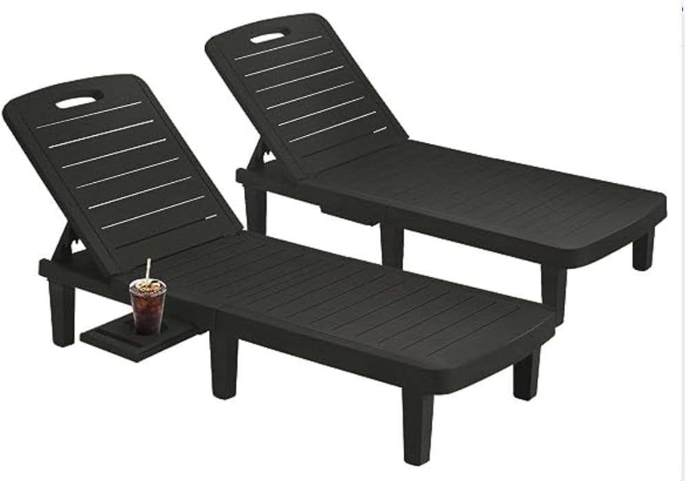 Oversized Chaise Lounge Chair Outdoor Set of 2, Resin Patio Lounge ...
