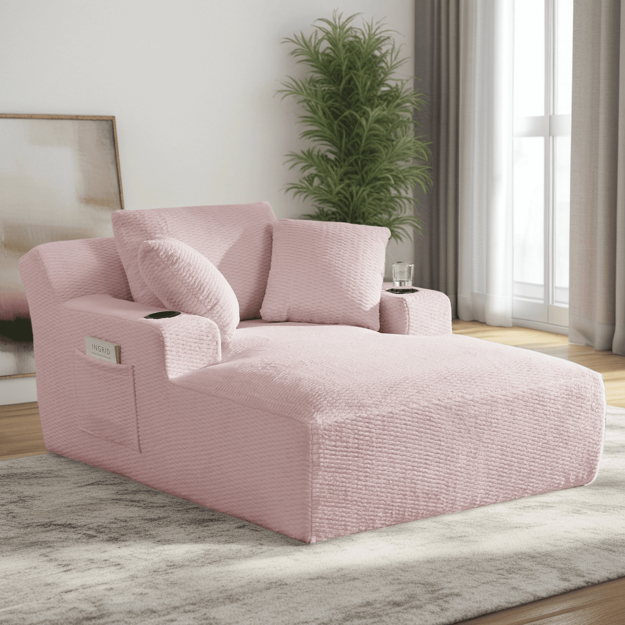 Oversized Chaise Lounge Chair, Plush Faux Fur Sleeper Sofa, No Assembly ...