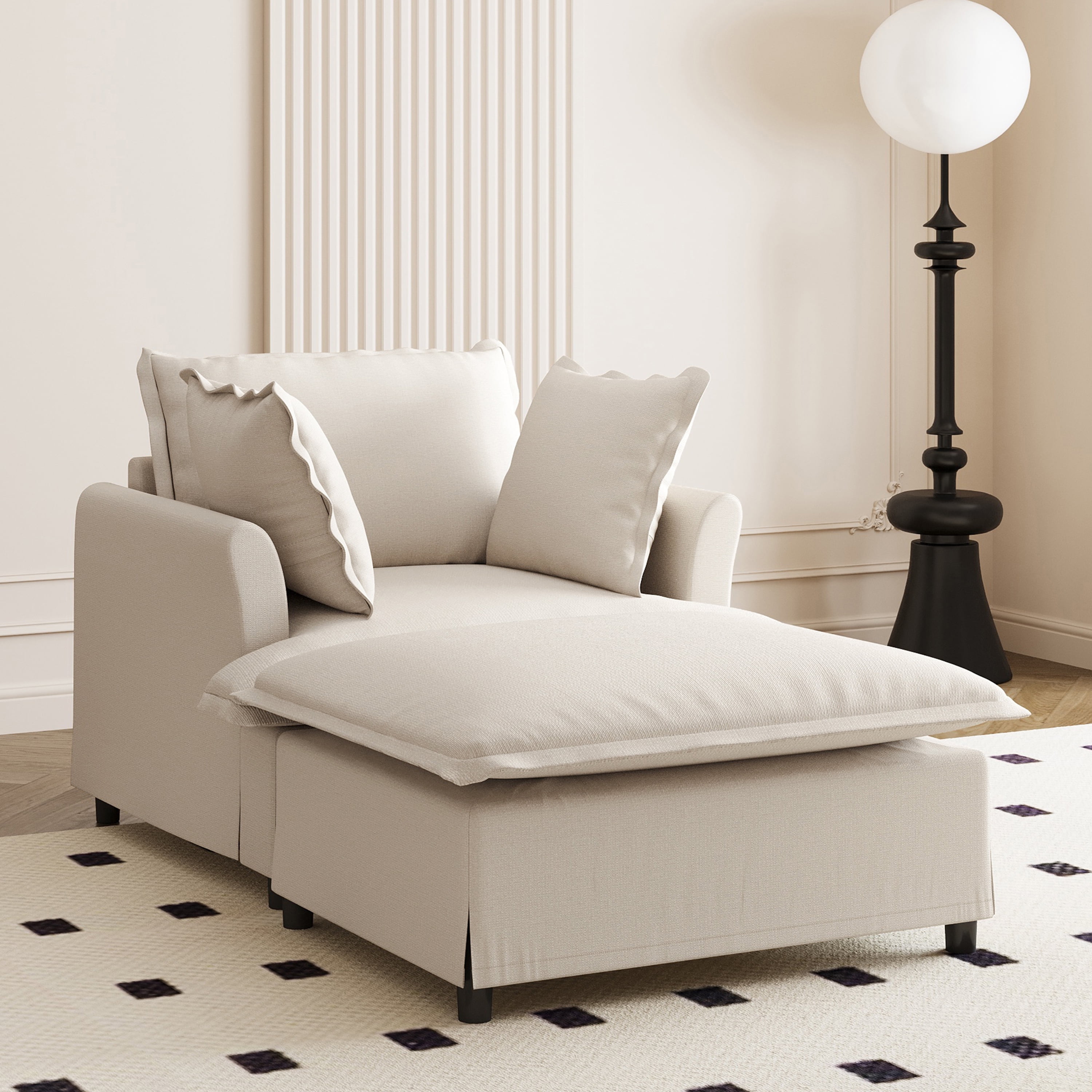 Oversized Chaise Lounge Indoor,Chenille Single Sofa Bed with Wide Seat ...