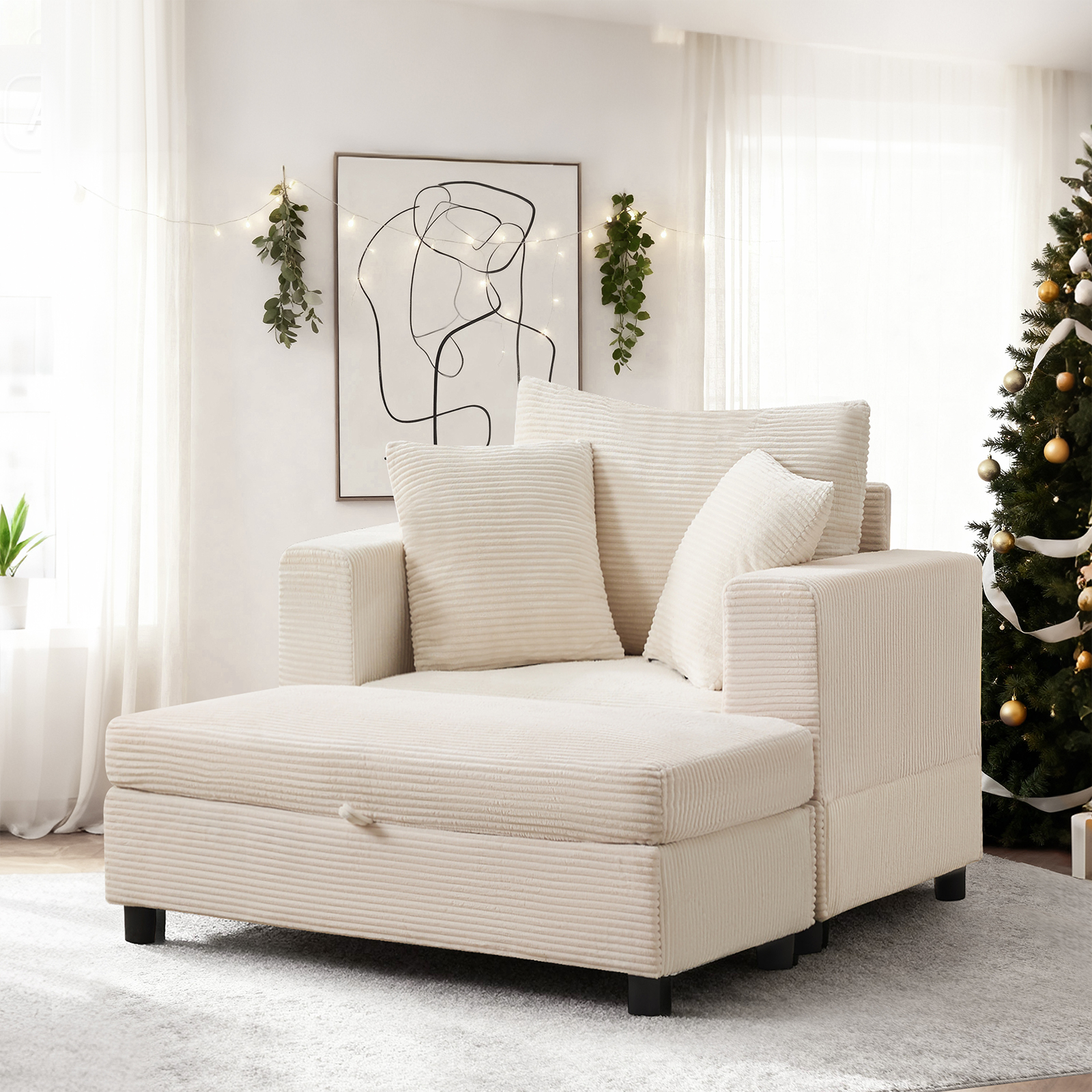 LEHZROAJ Oversized Upholstered Sofa with Ottoman,Comfy Corduroy Couch ...