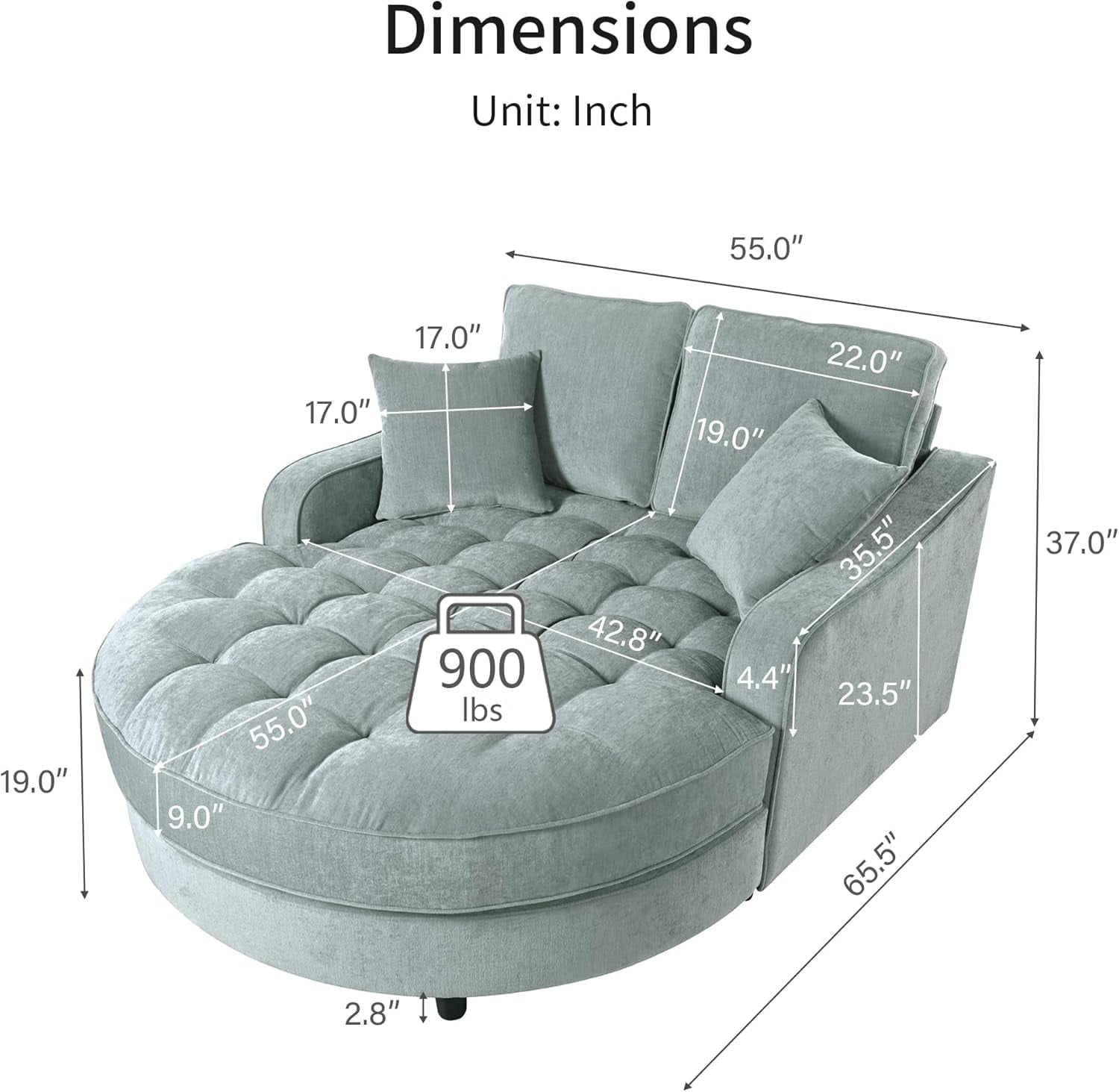 Oversized Chaise Lounge Sofa Bed for Living Room, Modern Tufted ...