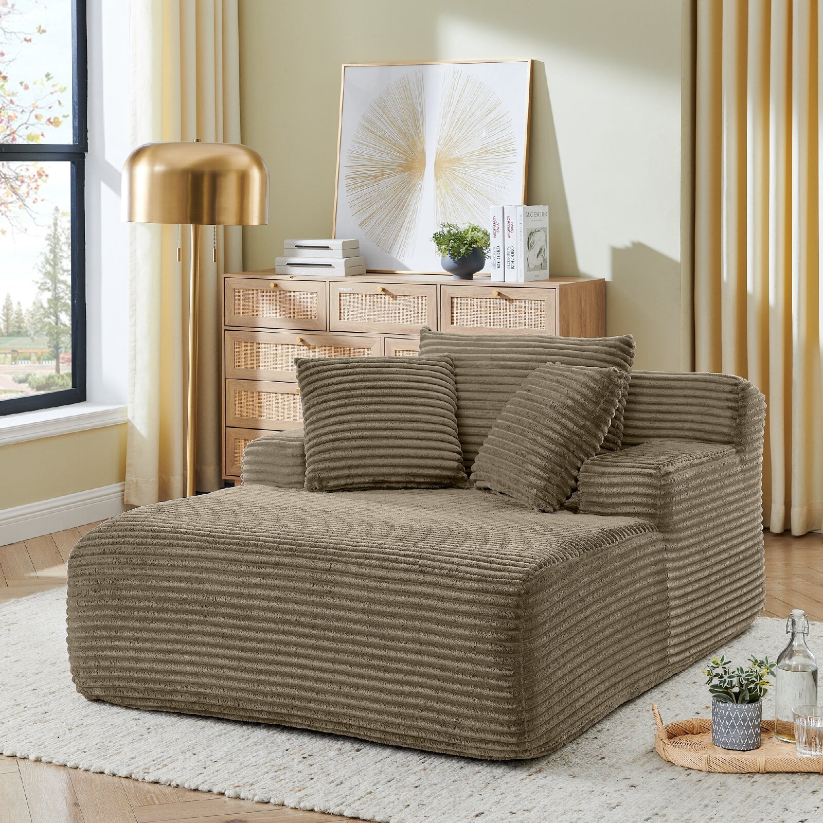 Oversized Chaise Lounge Sofa Chair, Modern Corduroy Single Sleeper ...
