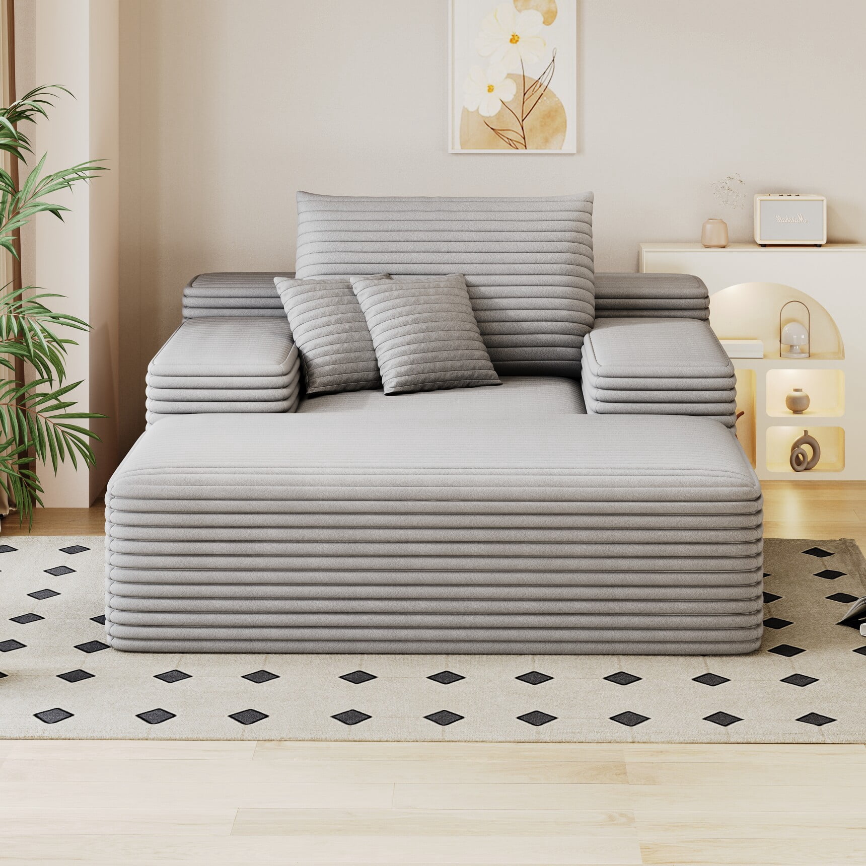 Oversized Chaise Lounge Sofa with Plush Corduroy Upholstery & 3 ...