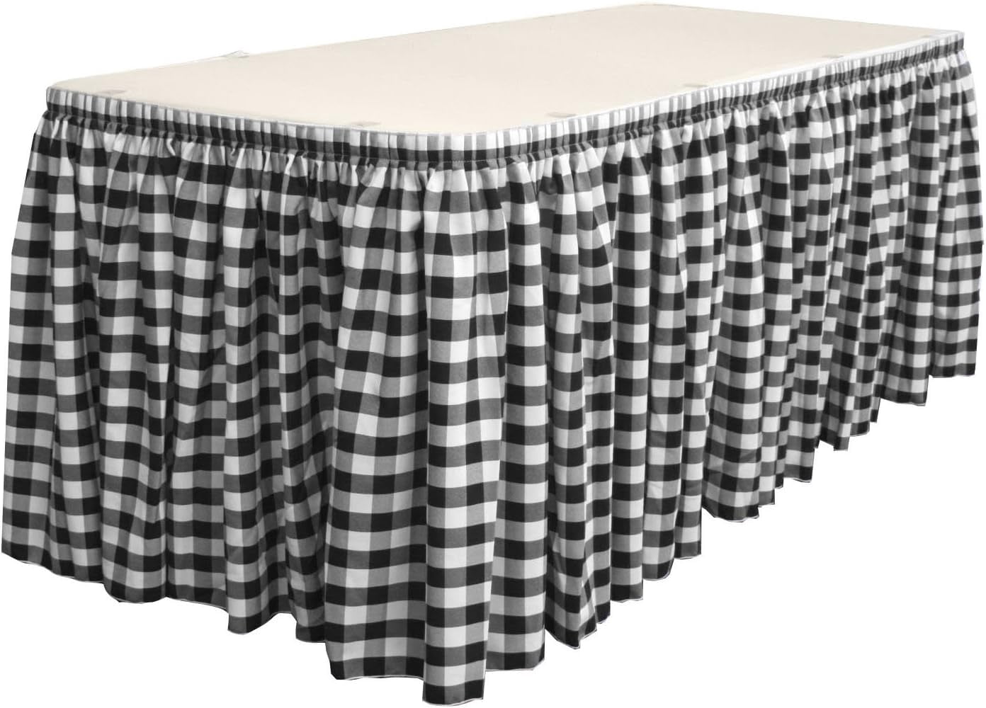 Oversized Checkered Table Skirt with 15 L-Clips, 30' x 29", White/Bck ...