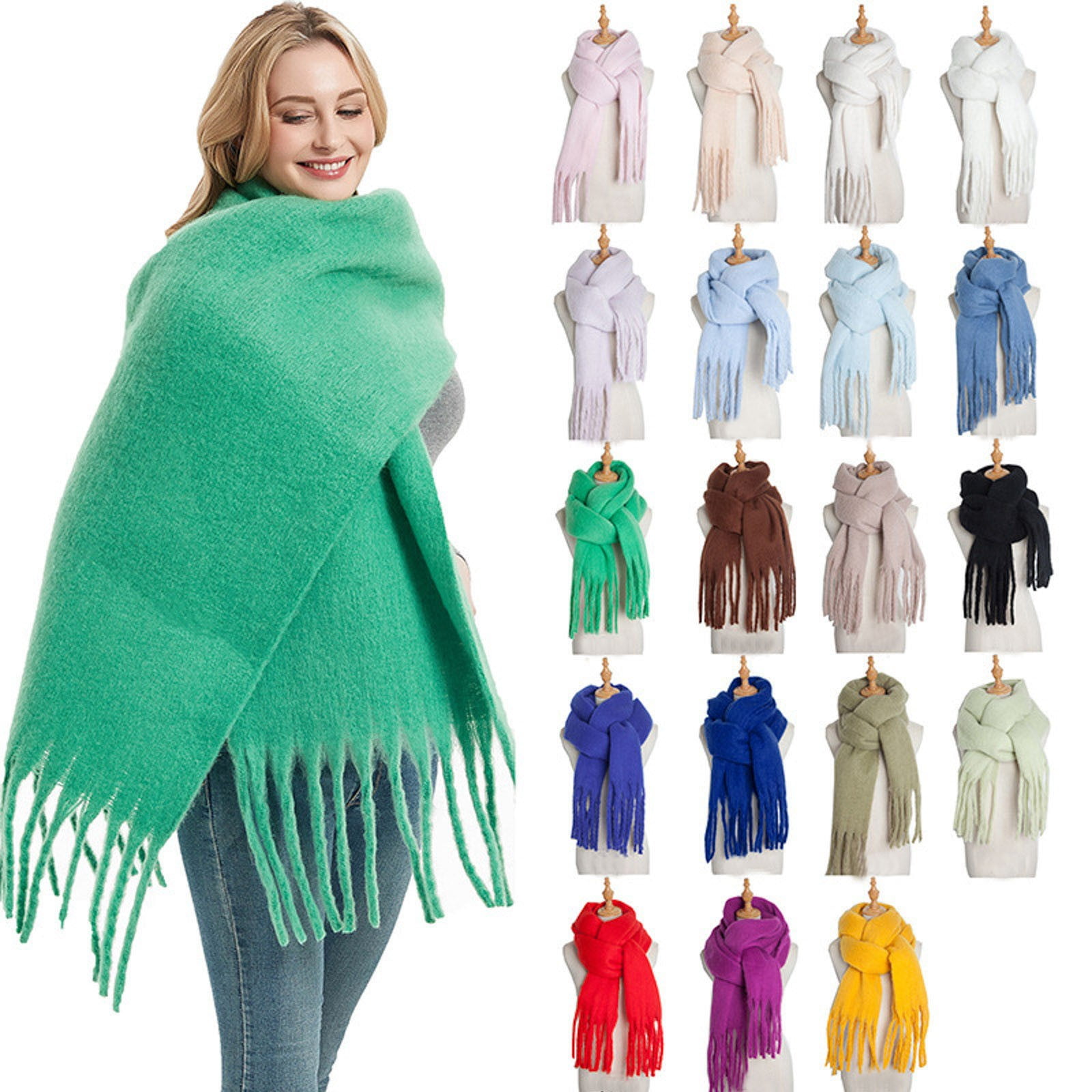 Oversized Chunky Winter Scarf for Women Long Blanket Style Warm Wrap ...