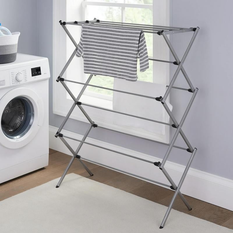 Oversized Collapsible Steel Laundry Drying Rack - Silver - Lightweight ...