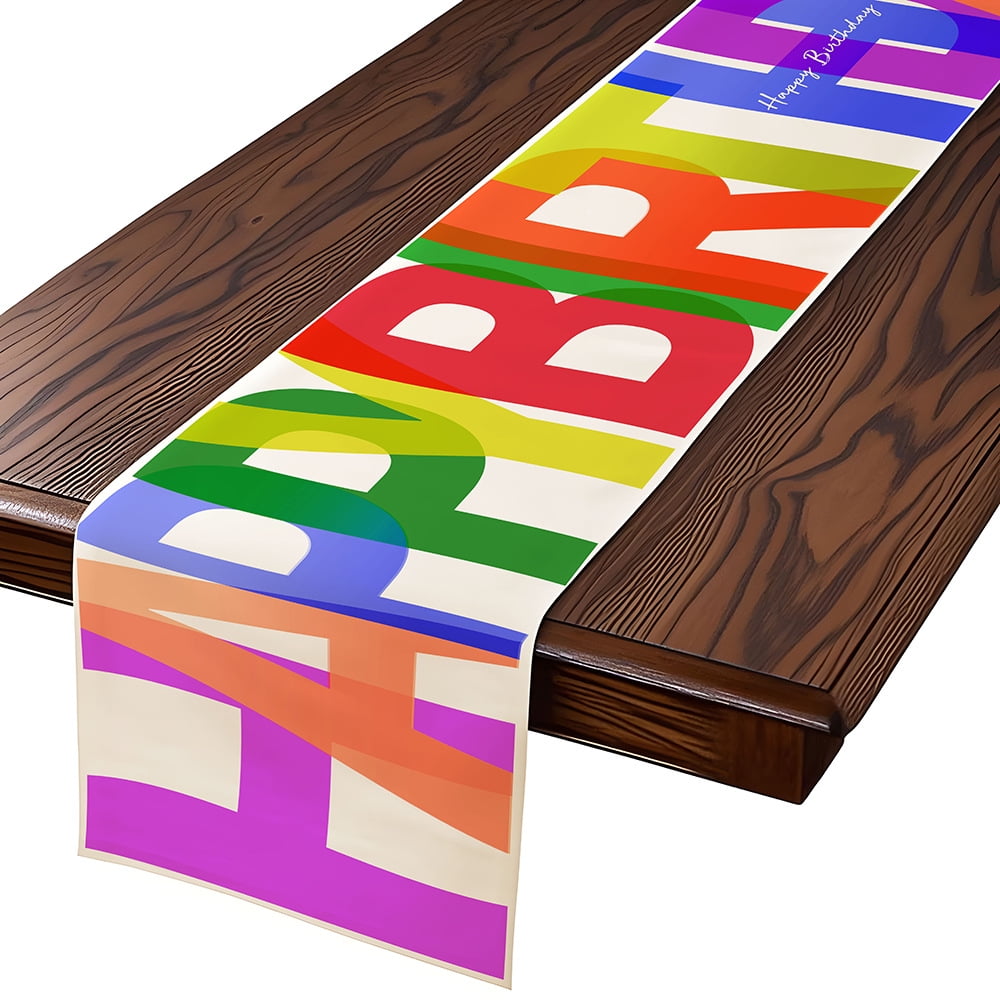 Oversized Colorful Happy Birthday Linen Tablecloth - Large Birthday ...