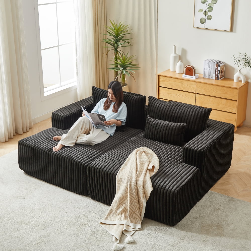 Oversized Corduroy Chaise , 87" 3-Seater Chaise Lounge Indoor ...