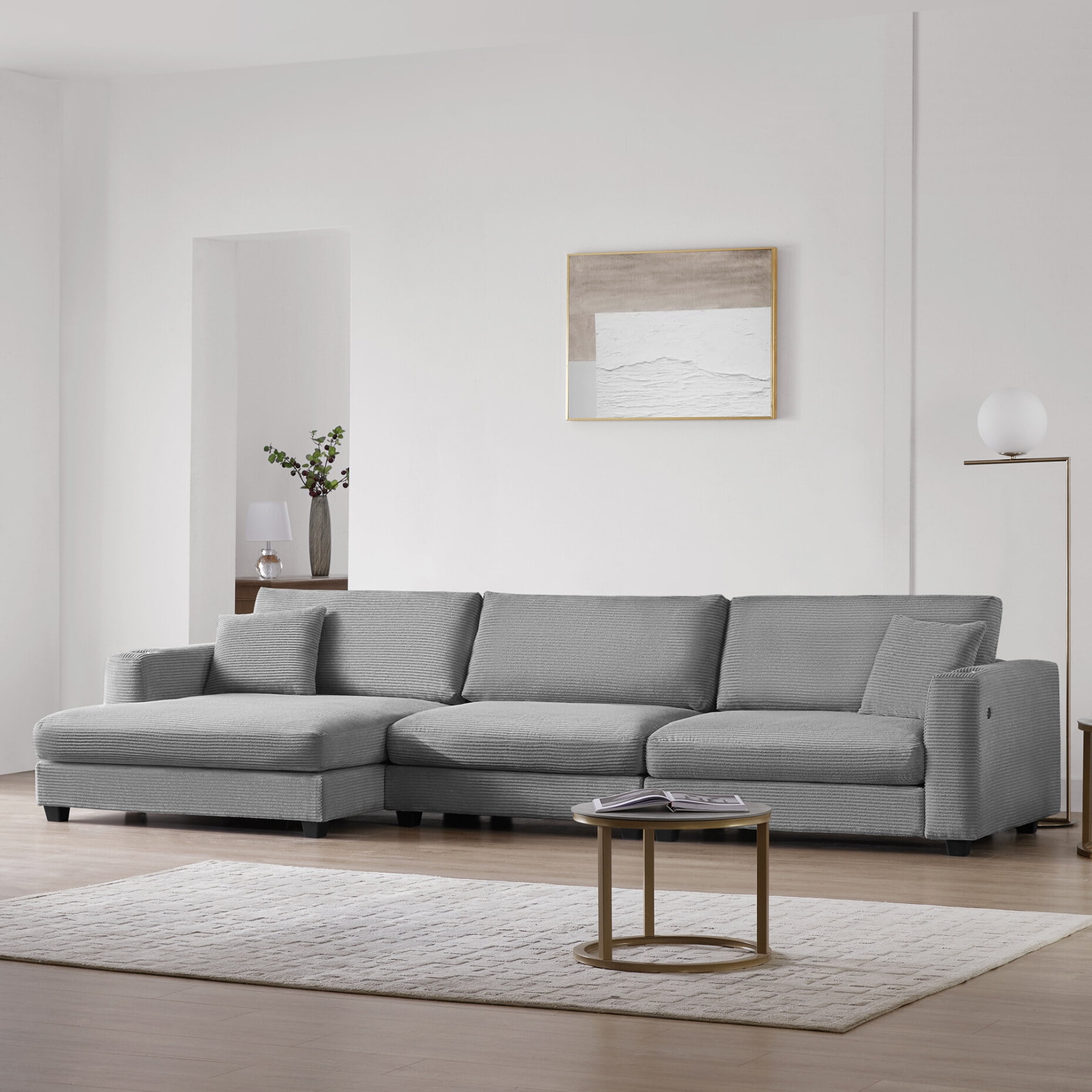 Oversized Corduroy Sectional Sofa 3-Seat, L Shaped Chaise Lounge Sofa ...