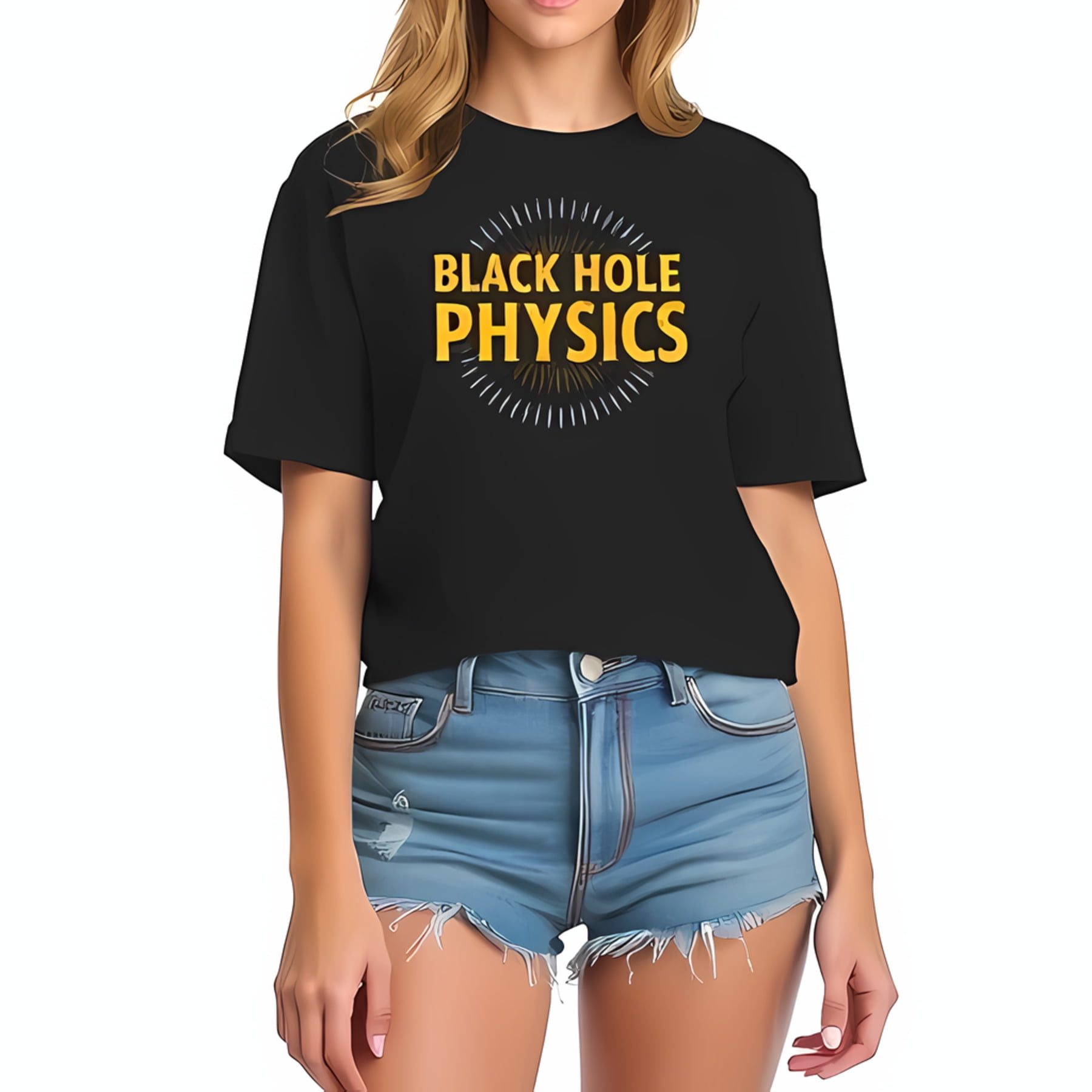 Oversized Cotton Short Sleeve T-Shirt with Bold 'BLACK HOLE PHYSICS ...