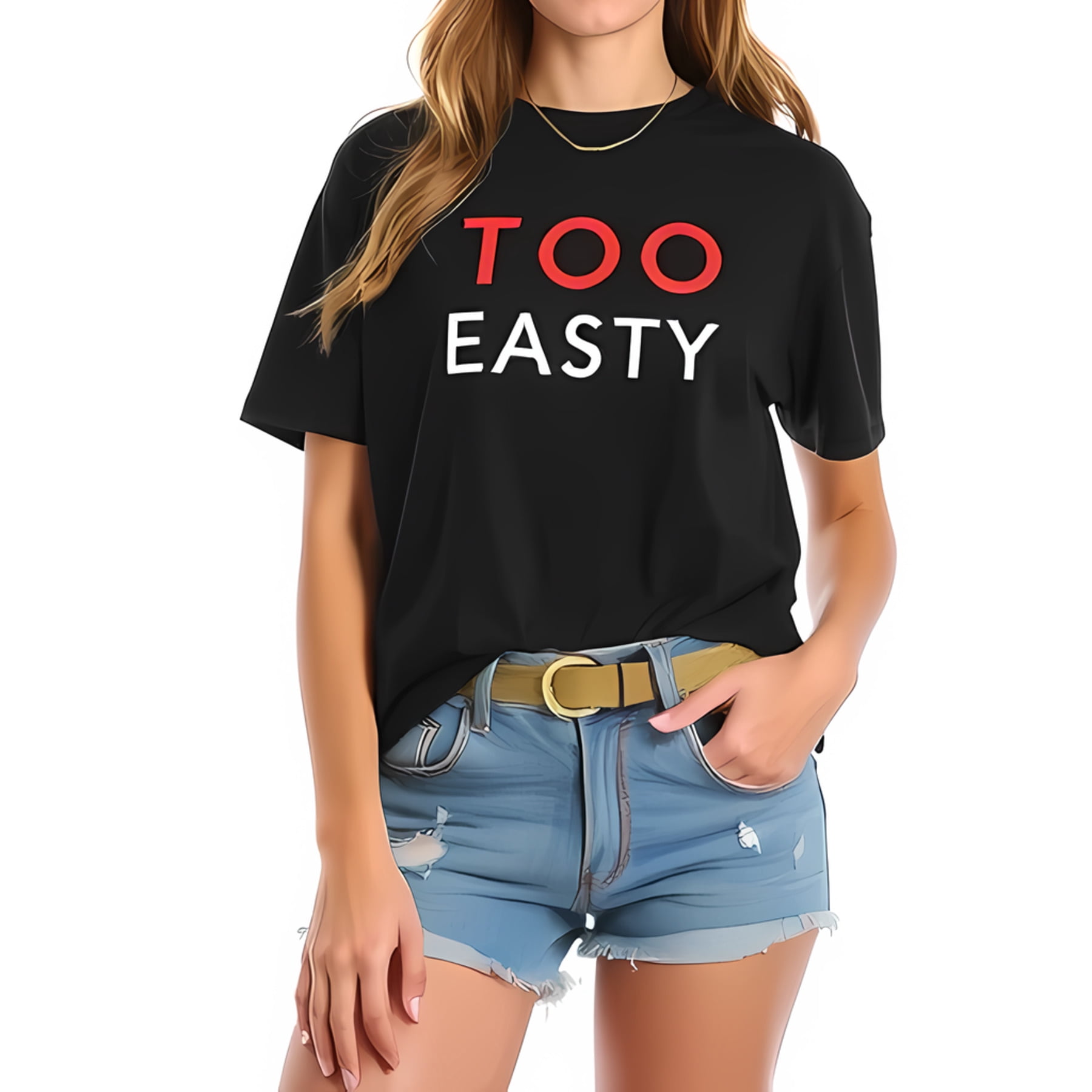 Oversized Cotton Short Sleeve T-Shirt with Bold 'TOO EASY' Graphic in ...