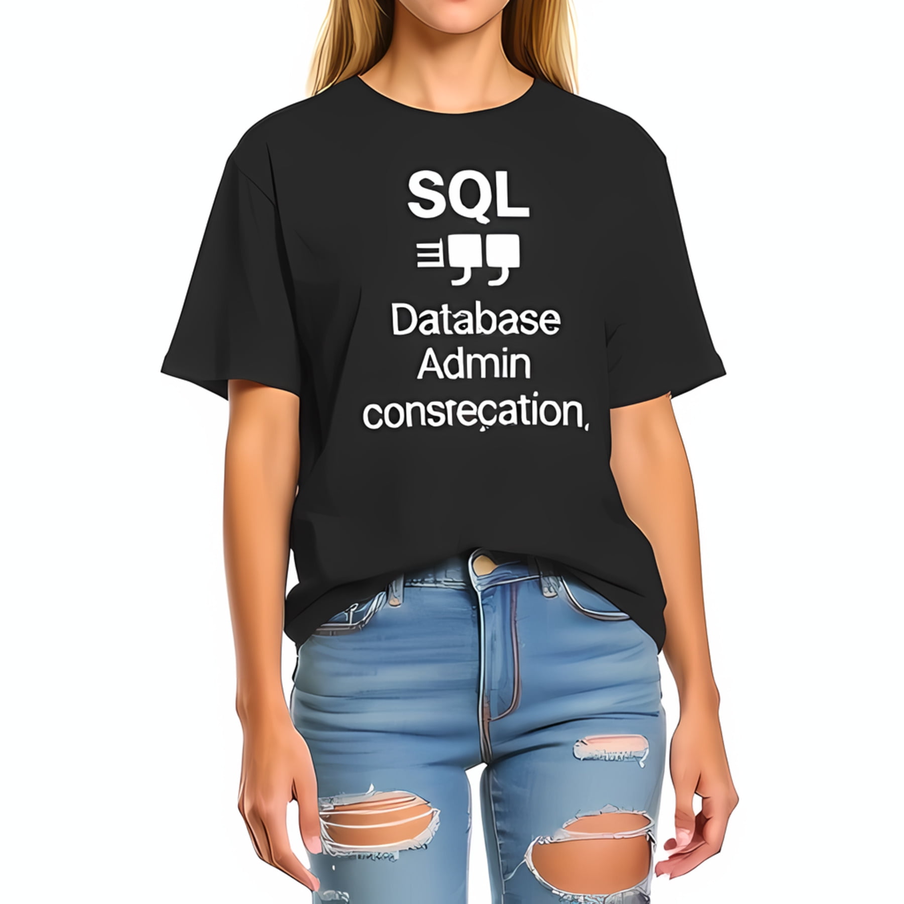 Oversized Cotton Short Sleeve T-Shirt with White 'SQL' Graphic & 'Database Admin Consecration ...