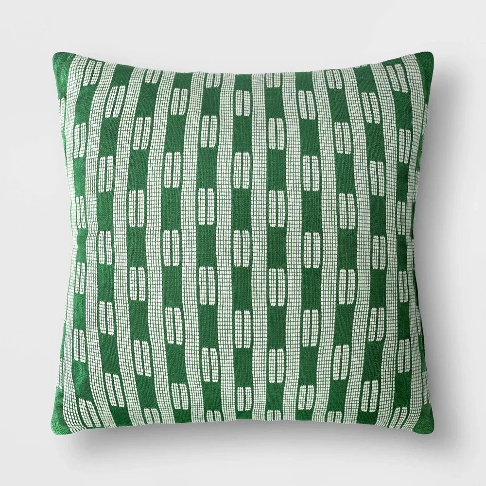 Oversized Dash Square Throw Pillow Ivory/Green - Threshold: 24"X24" Cotton, - Walmart.com