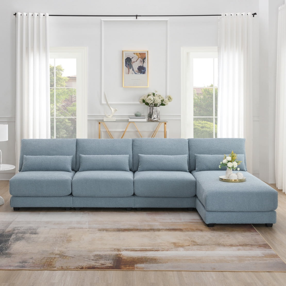 Oversized Deep Seat Loop Yarn Sectional Sofa 5-Seat, L Shaped Chaise ...