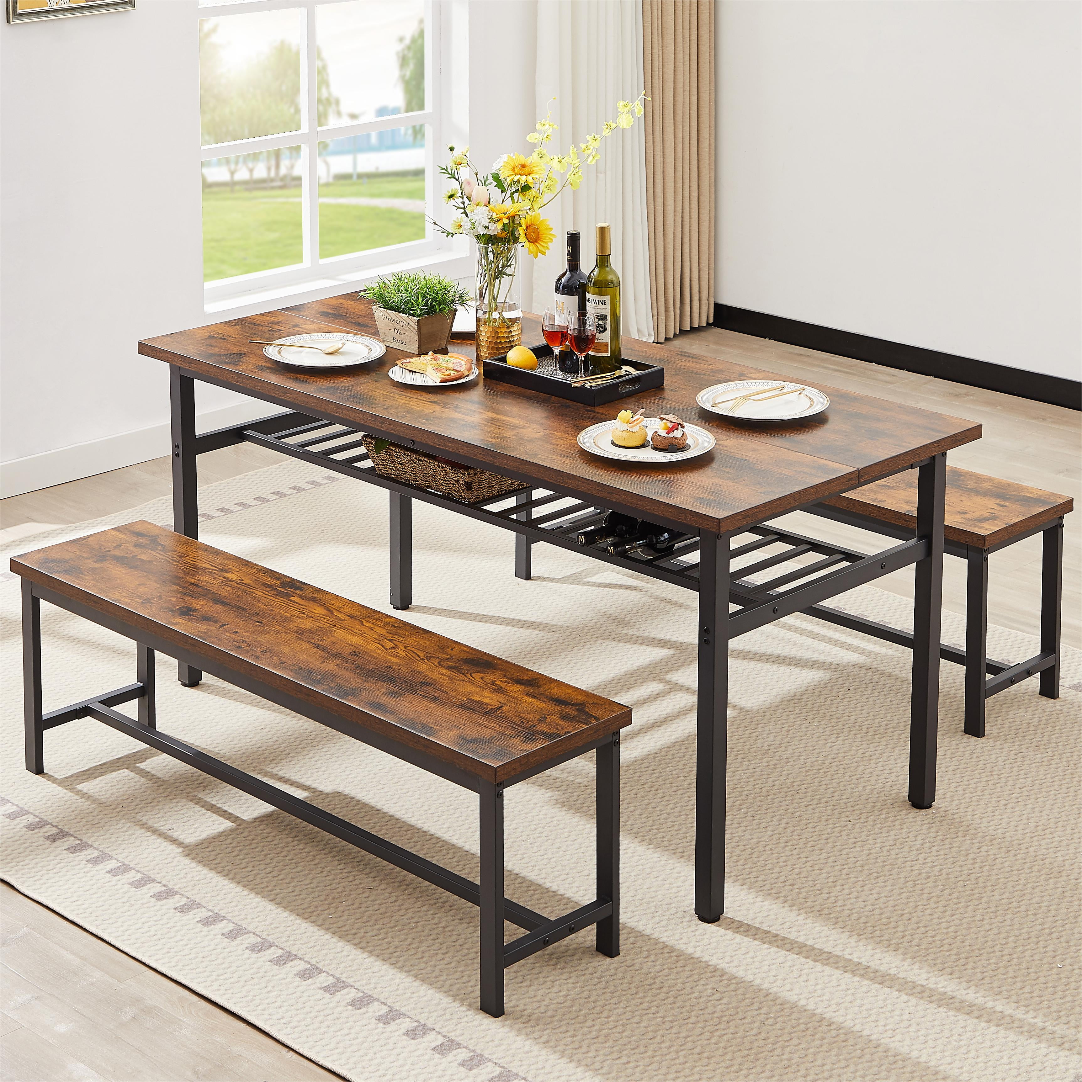Oversized Dining Table Set for 6, 3-Piece Kitchen Table with 2 Benches ...