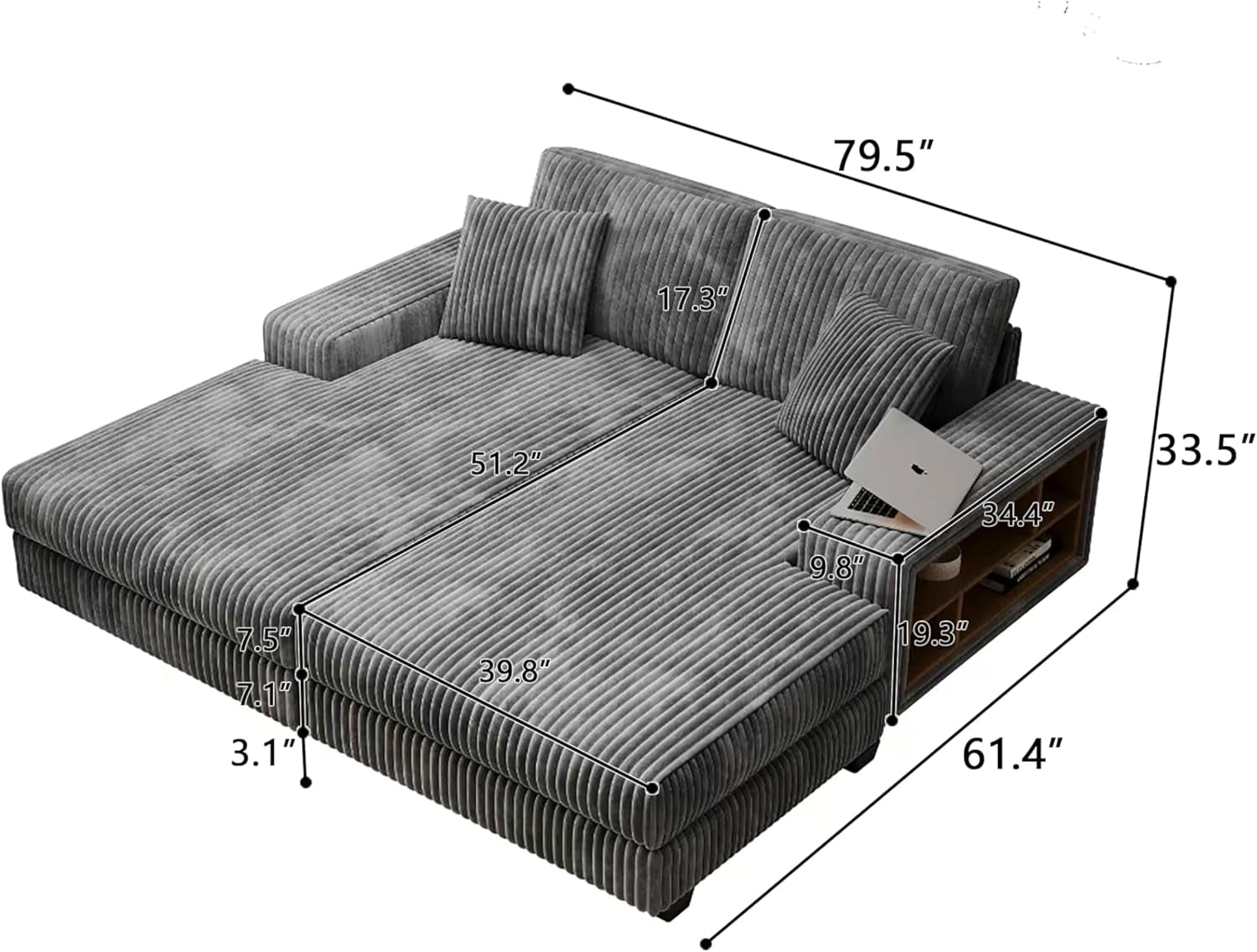 Oversized Double Chaise Lounge Chair Indoor, 79.5" Spacious 2-Seater ...