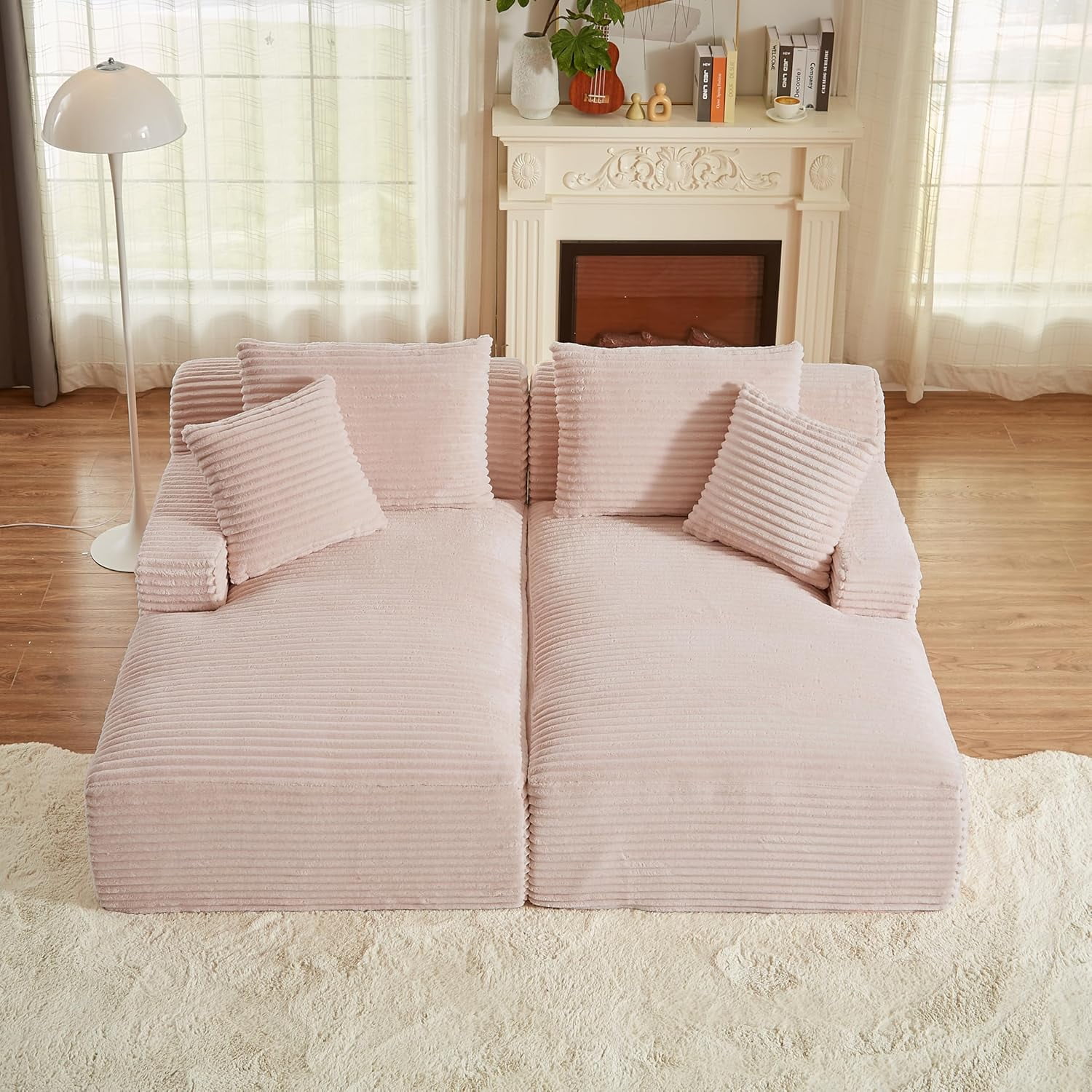Oversized Double Chaise Lounge Chair Indoor Fluffy Upholstered Corduroy ...