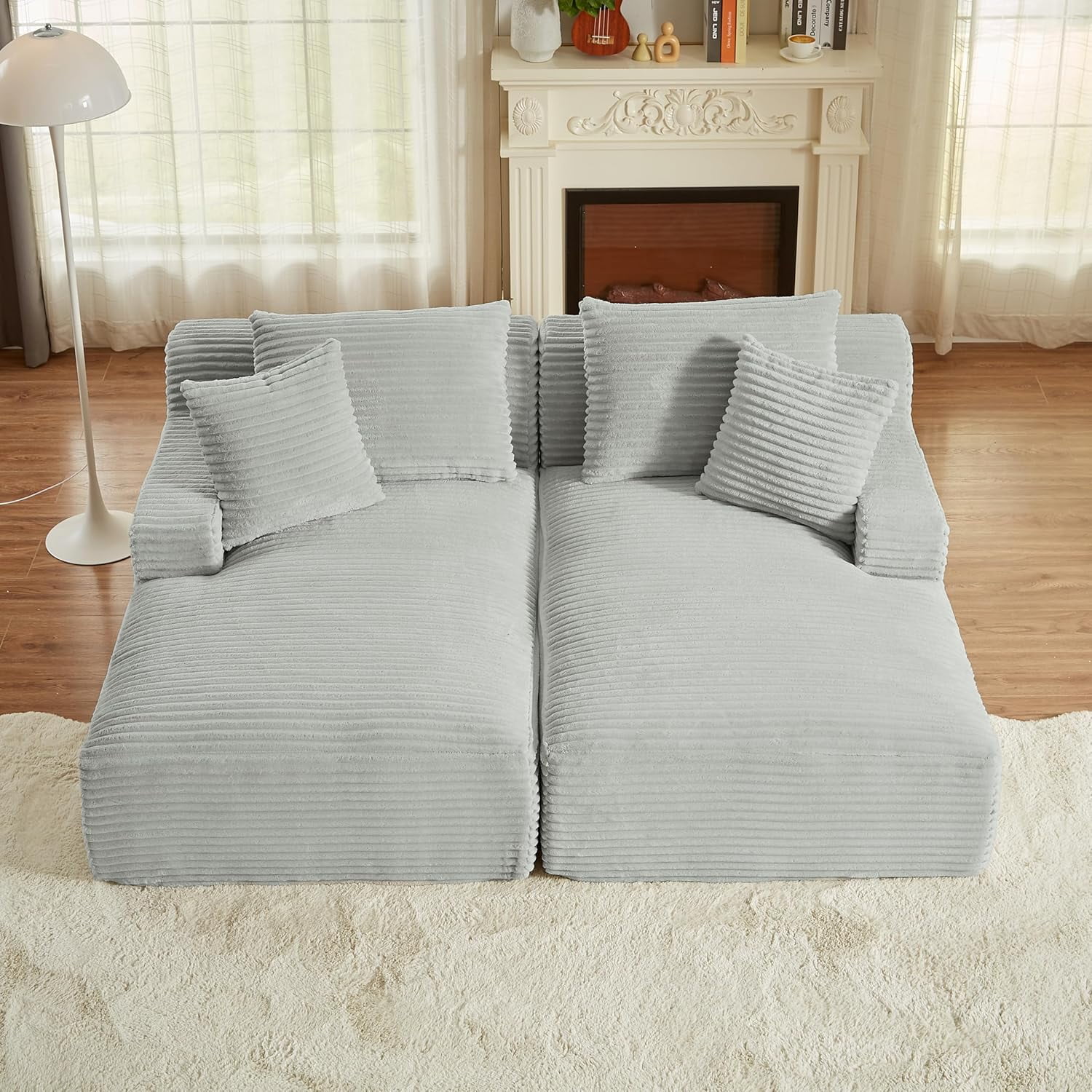 Oversized Double Chaise Lounge Chair Indoor Fluffy Upholstered Corduroy ...