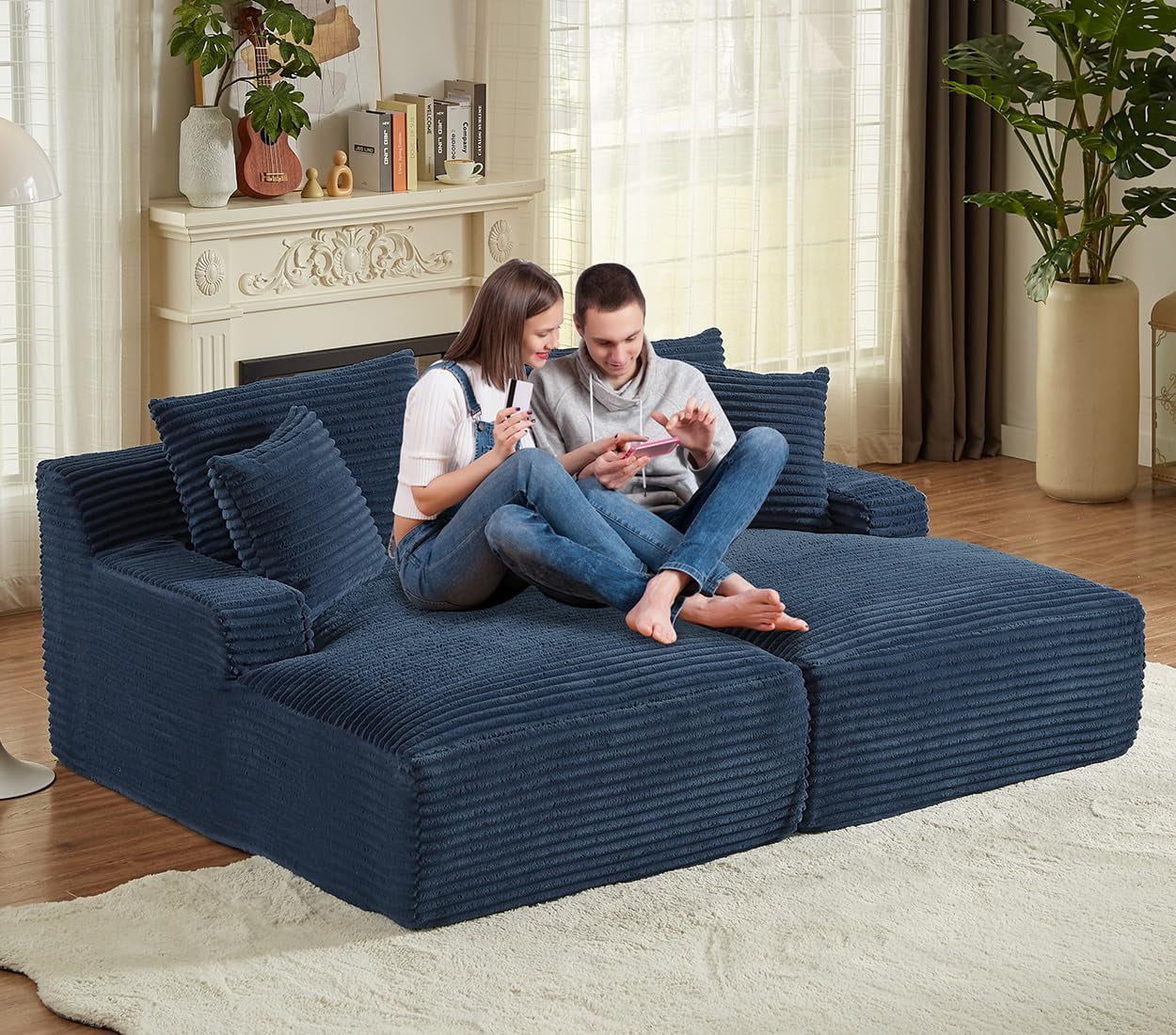 Oversized Double Chaise Lounge Chair Indoor,Wide Corduroy Boneless ...