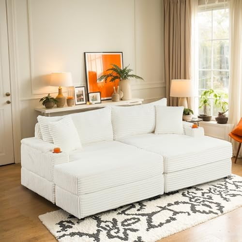 Oversized Double Chaise Lounges,Corduroy Upholstered Sleeper Chair with ...