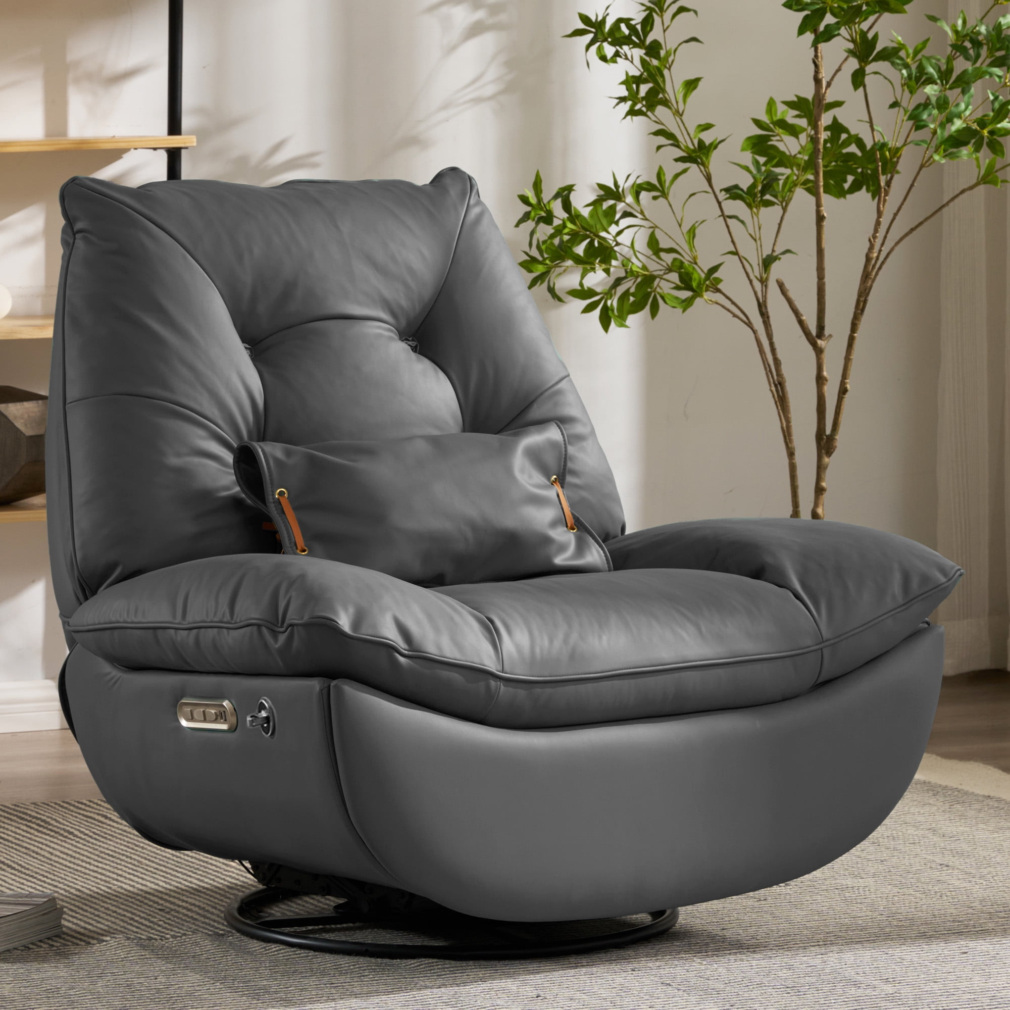 SITJOY Gray Oversized Electric Rocker Recliner, Silicone Leather Power ...