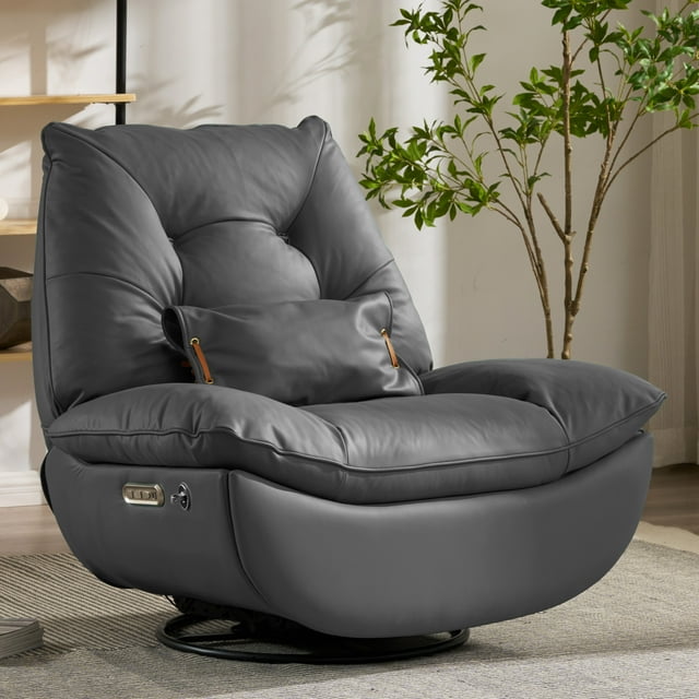 SITJOY Gray Oversized Electric Rocker Recliner, Silicone Leather Power ...