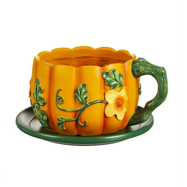 Oversized Fall Teacup Planter with Saucer - Pumpkin - Walmart.com
