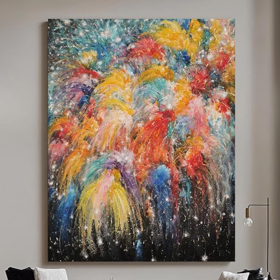 Oversized Fireworks Art, Blooming Fireworks Painting, Colorful ...