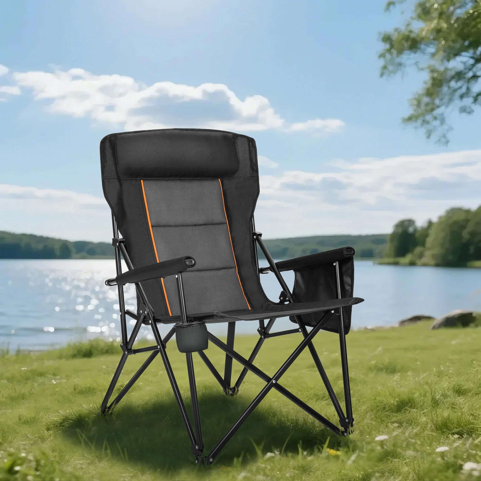 Oversized Folding Camping Chairs For Adults Backrest Heavy Duty Lawn ...