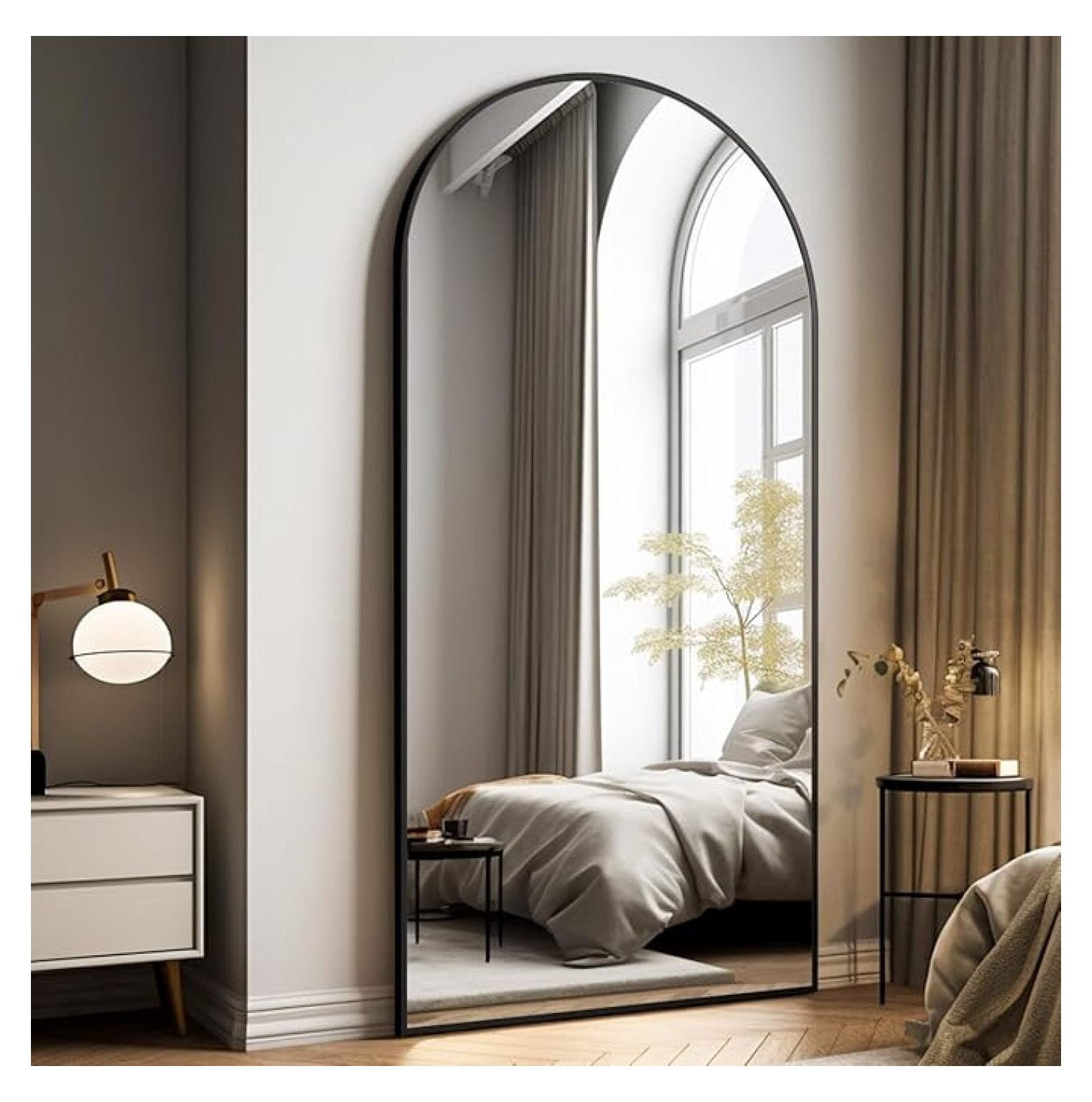 Oversized Full-Body Mirror, 76" x 34" Arched Full-Length Mirror, Black ...