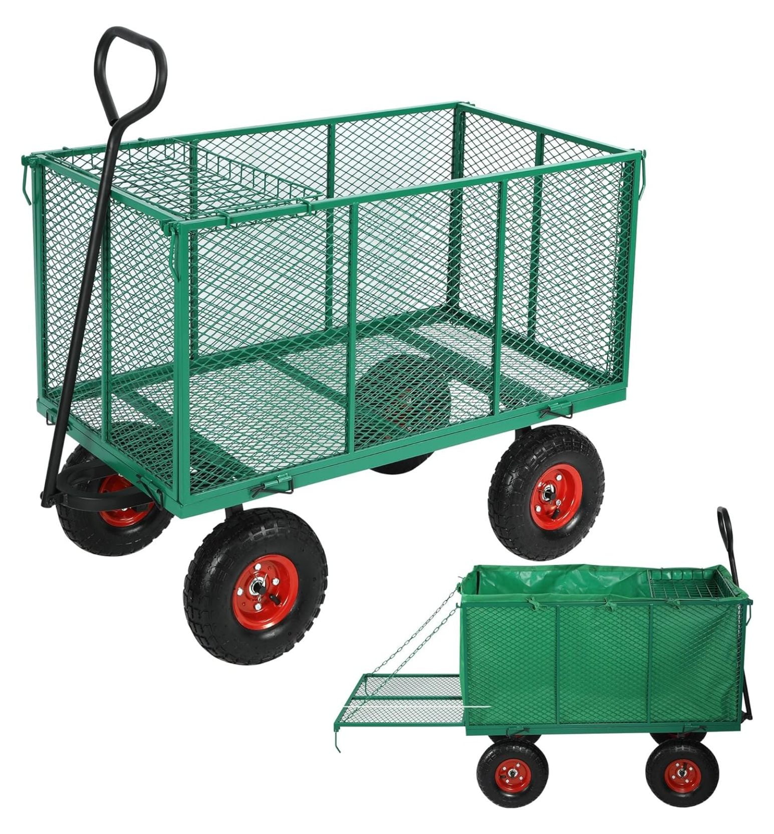 Oversized Garden Carts on Wheels with Basket, 800lbs Heavy Duty ...