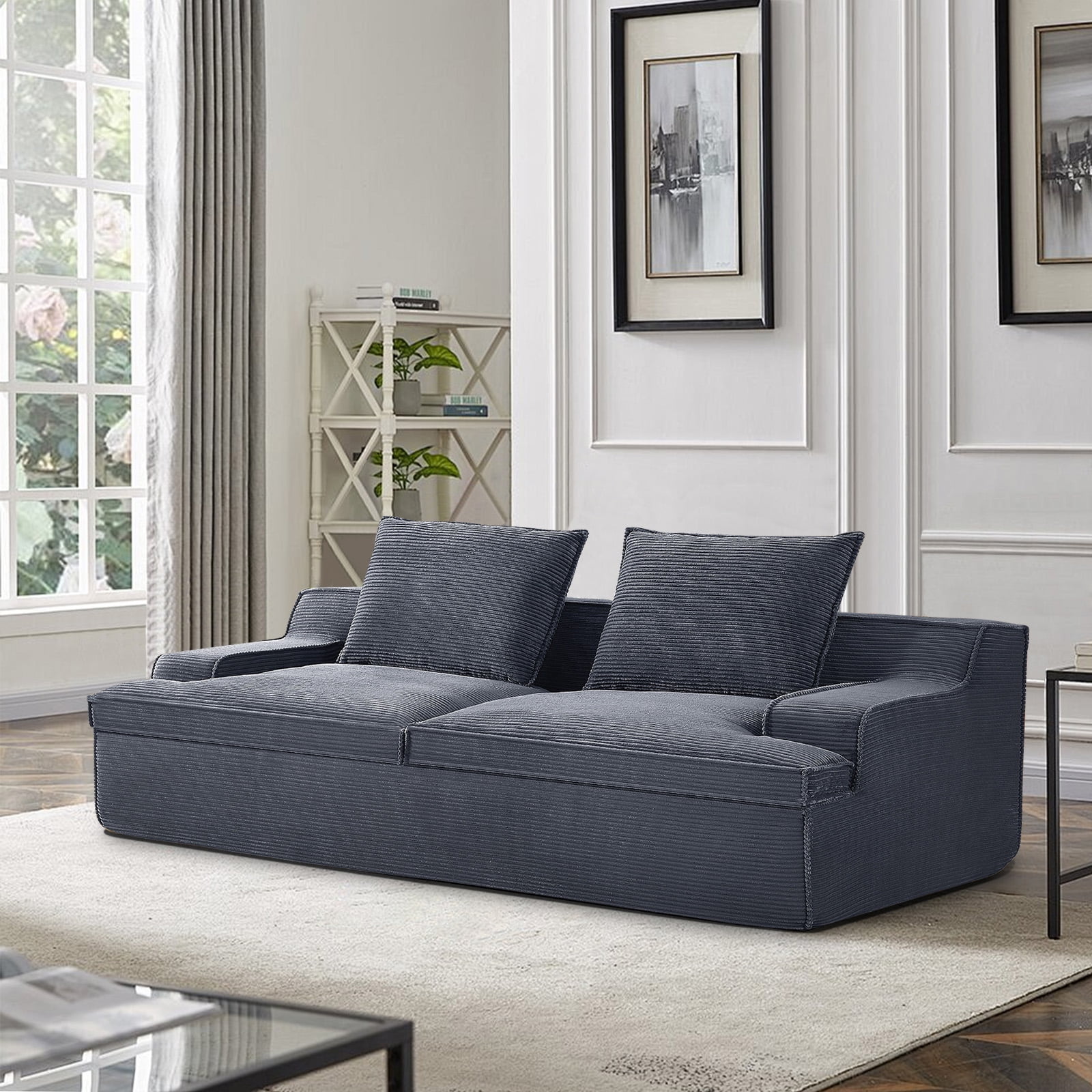 Oversized Gray 4-Seater Sofa, Full Foam Ergonomic Couch, No Assembly ...