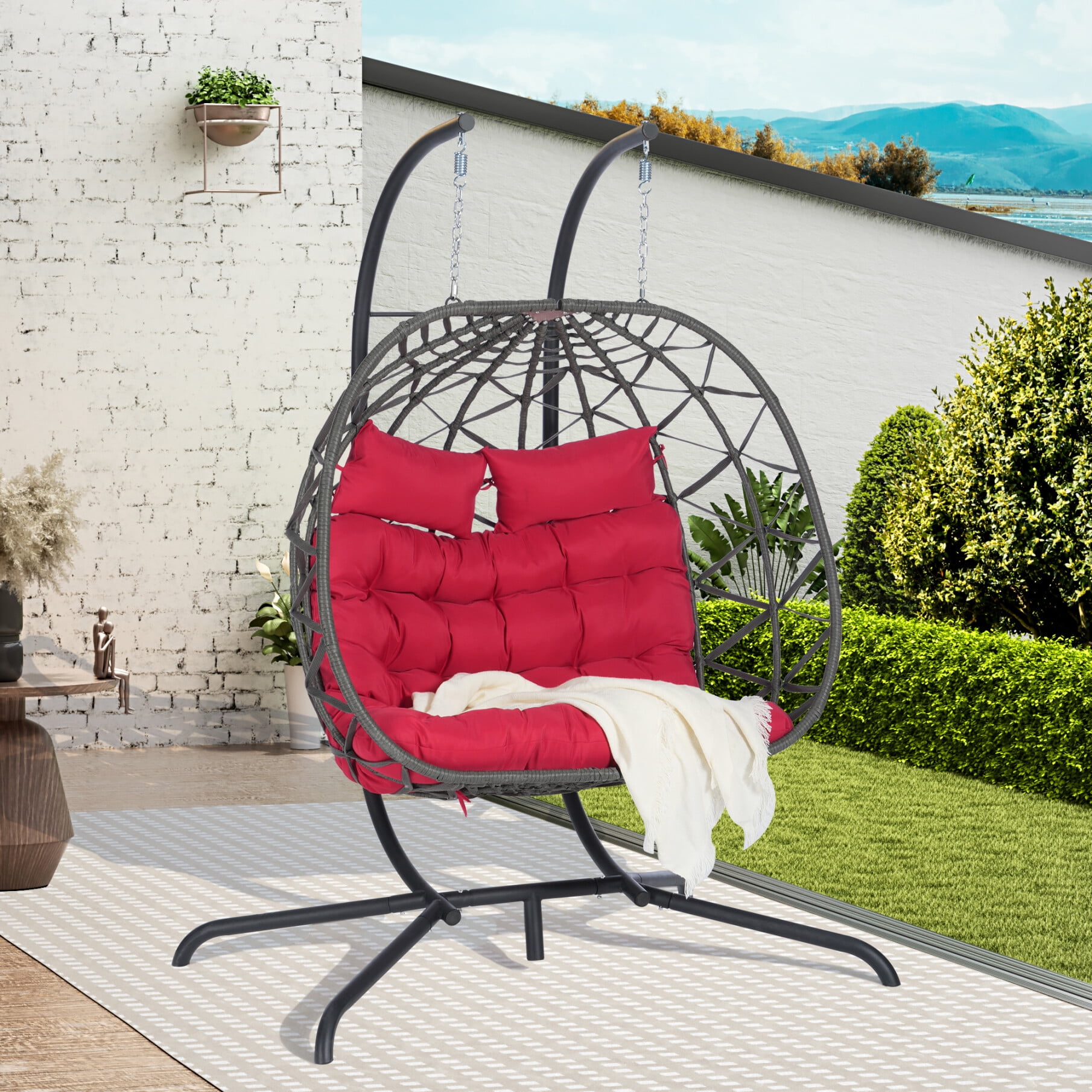 Oversized Hanging Egg Chair for 2 Person with Stand, Outdoor Indoor ...