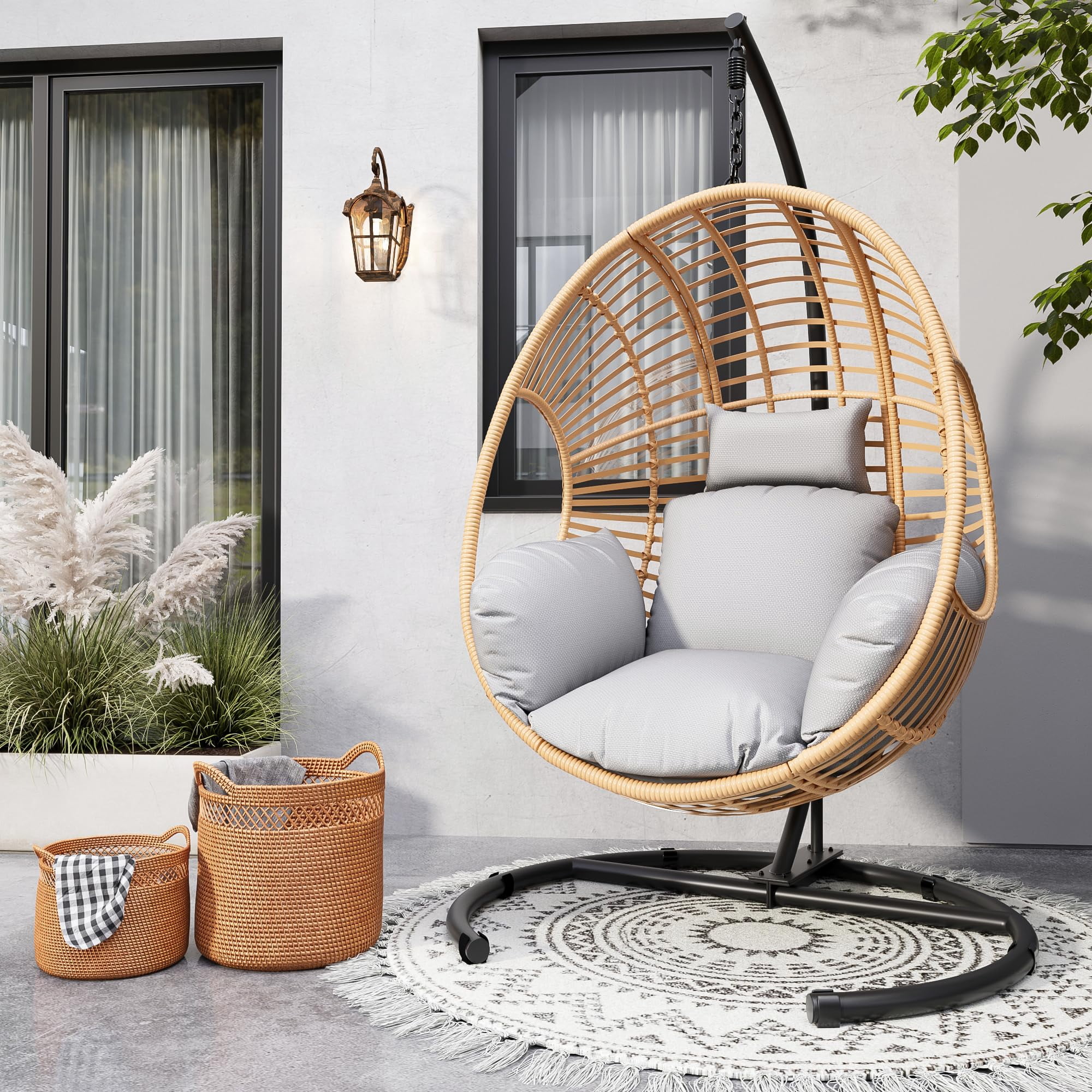 TQKVIPI Oversized Hanging Egg Chair Outdoor Indoor, Wicker Swing Egg ...