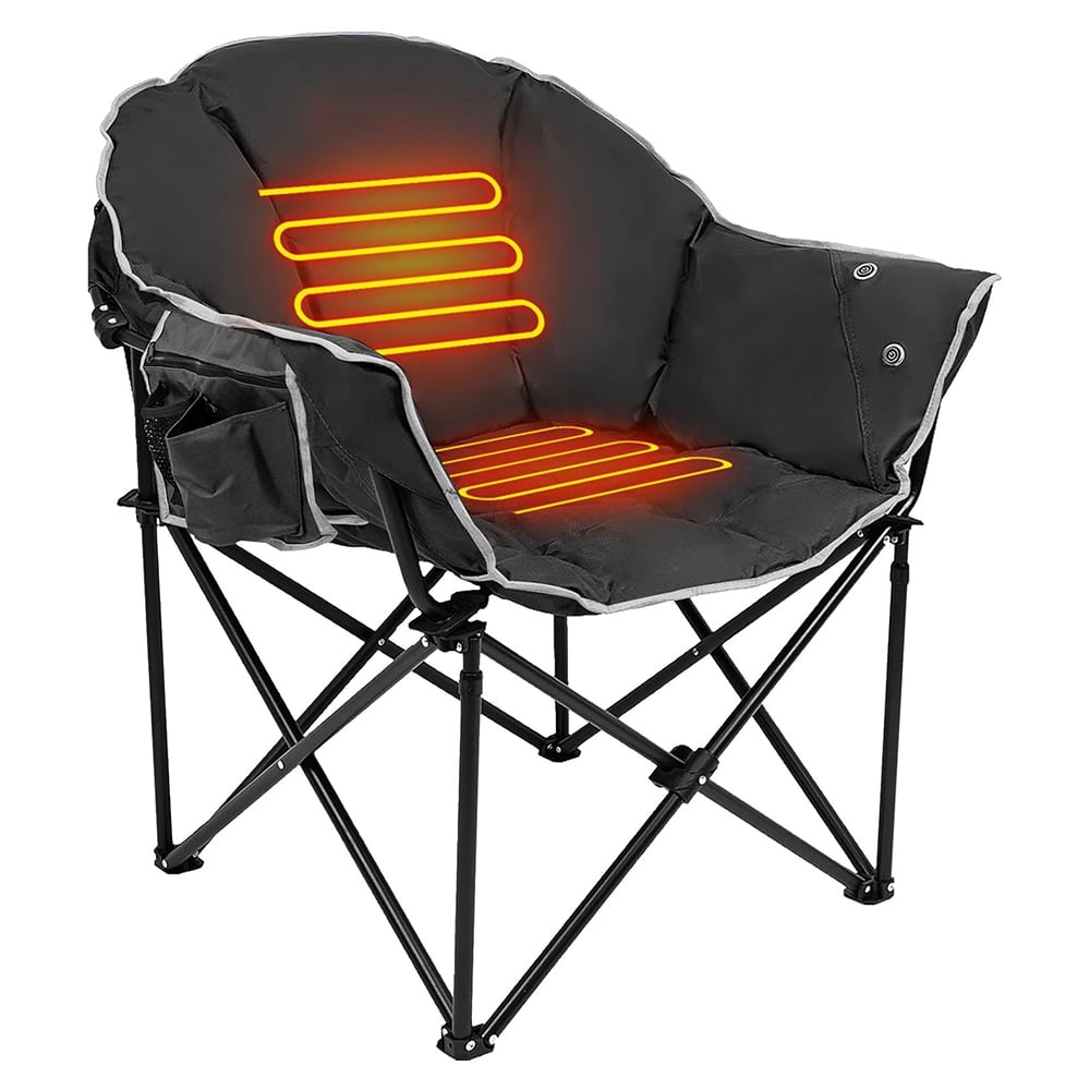 Oversized Heated Camping Chair, Folding Round Heated Chair with 3 Heat ...