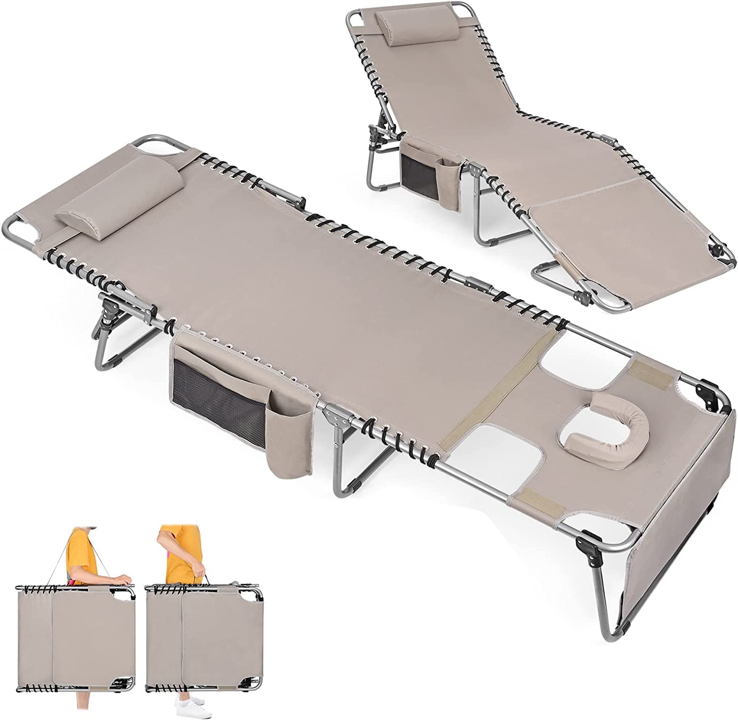 Oversized Heavy Duty Tanning Chair with Face Hole Adjustable 5-Position ...