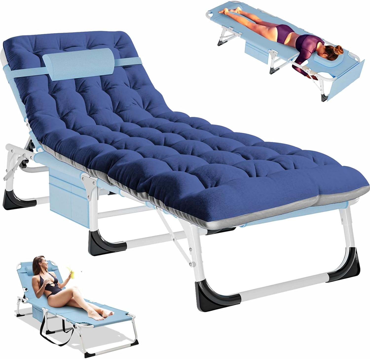 Oversized Heavy Duty Tanning Chair, Folding Beach Lounger with Face Arm ...
