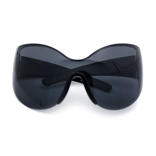 Oversized High Temple Wrap Around Shield Rimless Futurism Sunglasses ...