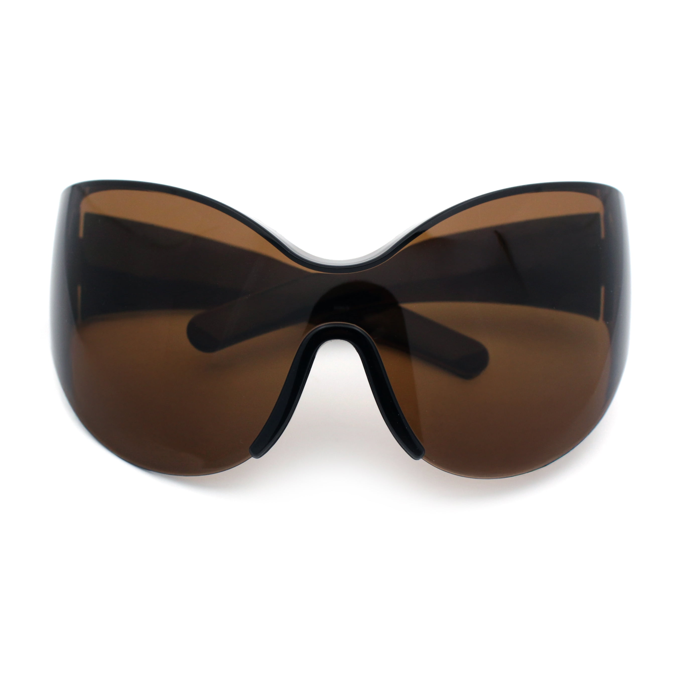 Oversized High Temple Wrap Around Shield Rimless Futurism Sunglasses ...