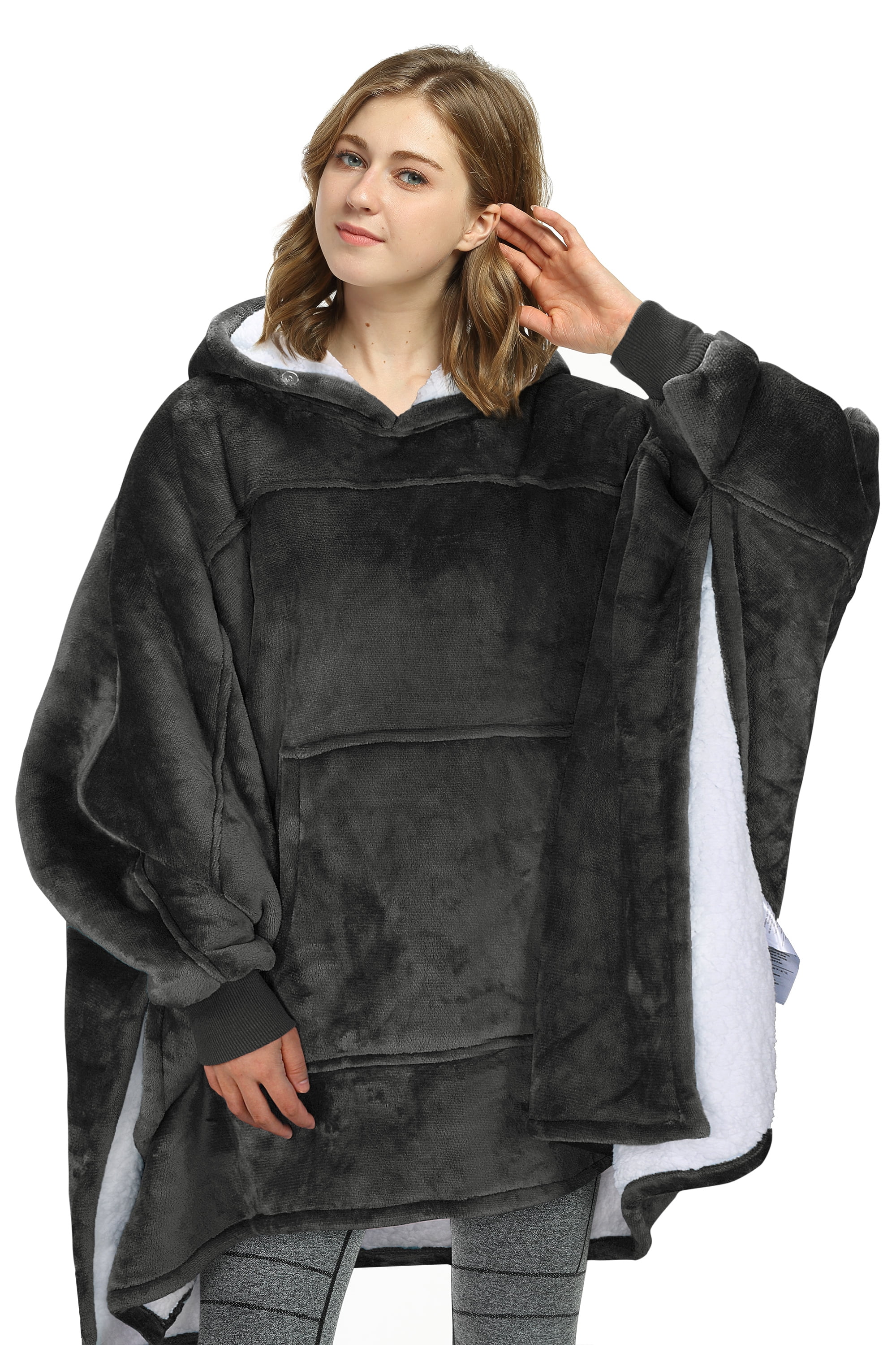 Oversized Hooded Poncho Cape, Casual Hoodie Sweatshirt, Batwing Coat ...