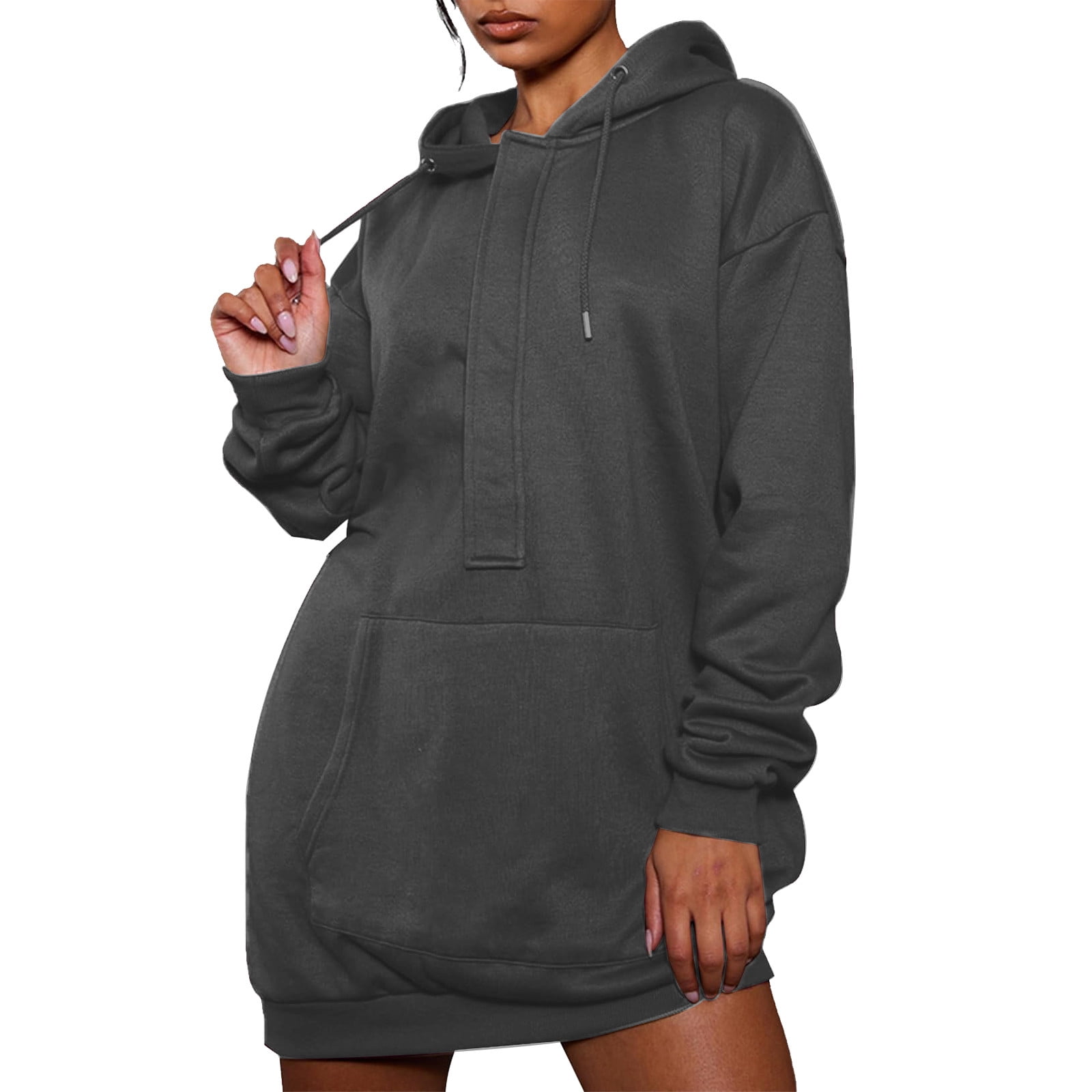 Oversized Hoodie Sweatshirts Mini Dress for Women with Pocket Plain ...
