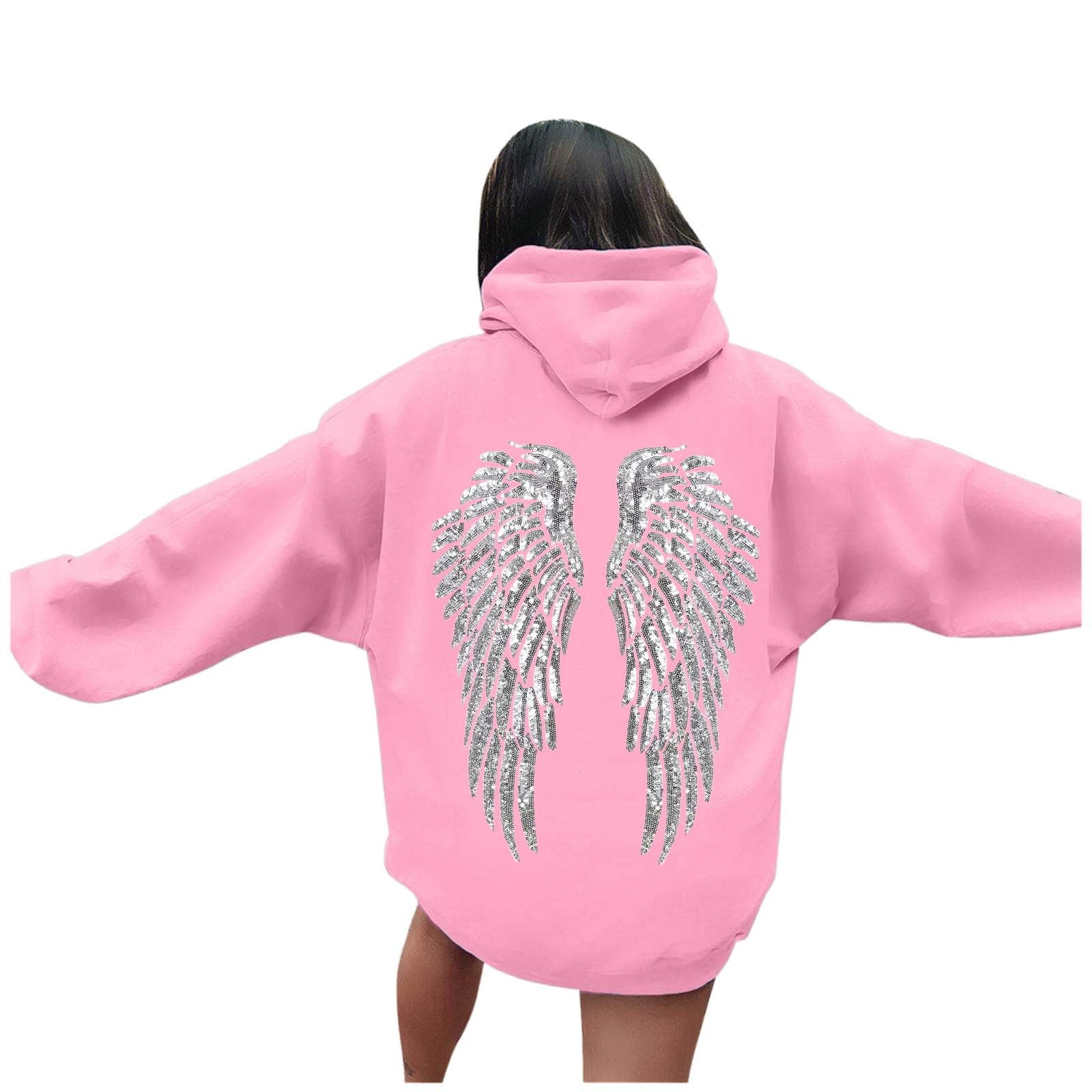 Oversized Hoodies Women 2026 Fashion Angel Wings Graphic Long Sleeve ...